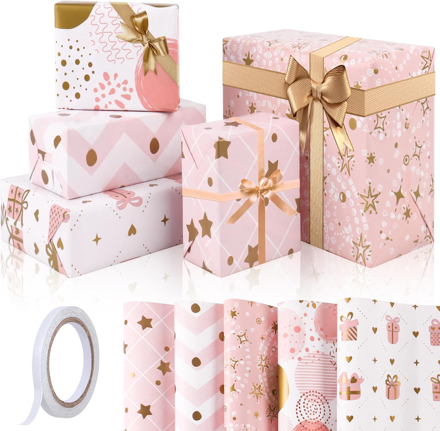 Amazon.com: Wrapping Paper for Girls and Women, Pink Wrapping Papers ...