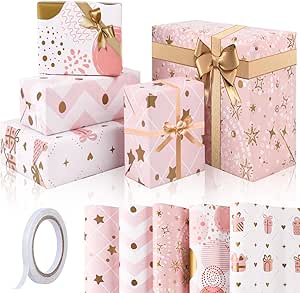 GAOHUI Pink Wrapping Paper, Cute Girls Birthday Wrapping Paper Female ...