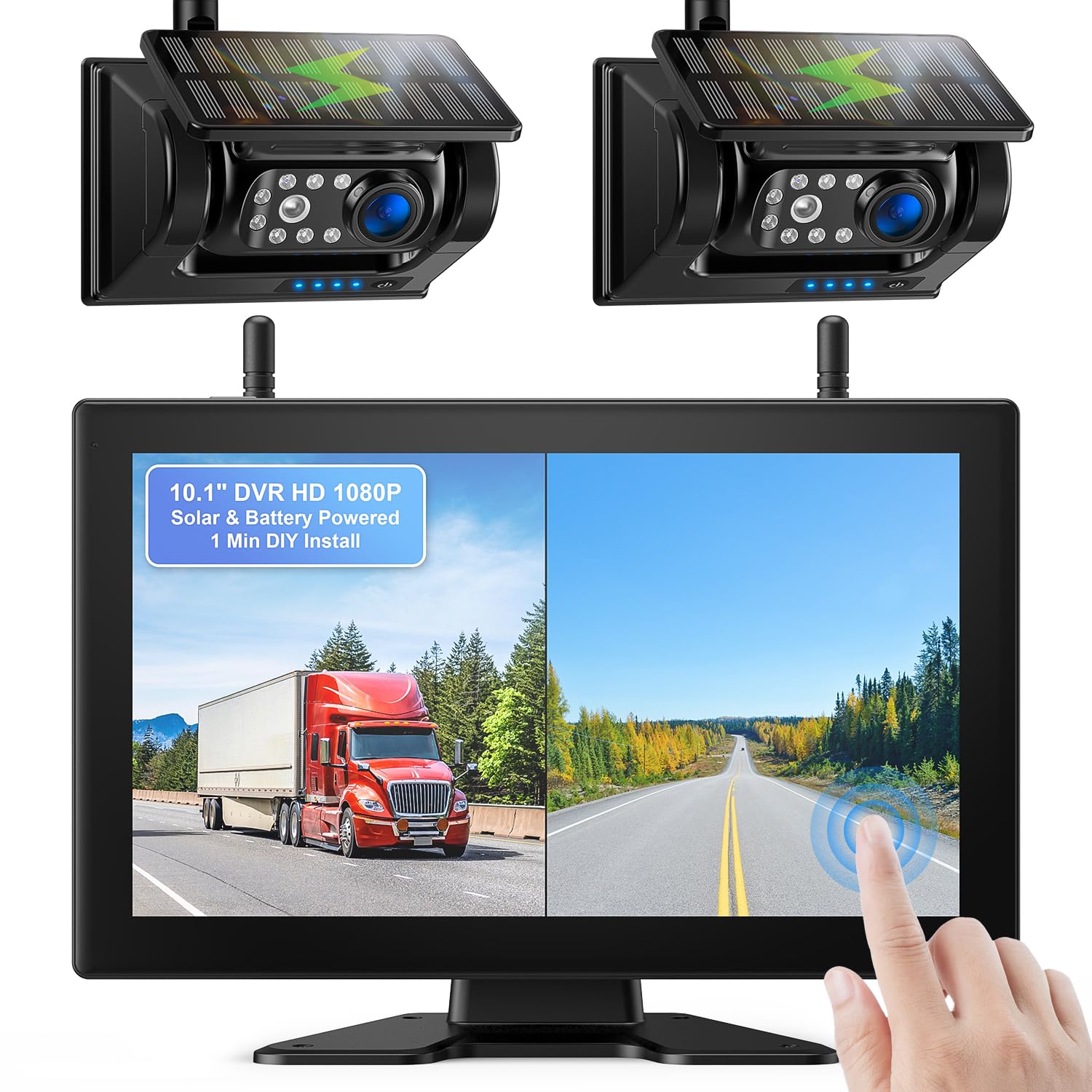 Amazon.com: Fookoo 2 Magnetic Solar Wireless Backup Camera 10.1" IPS ...