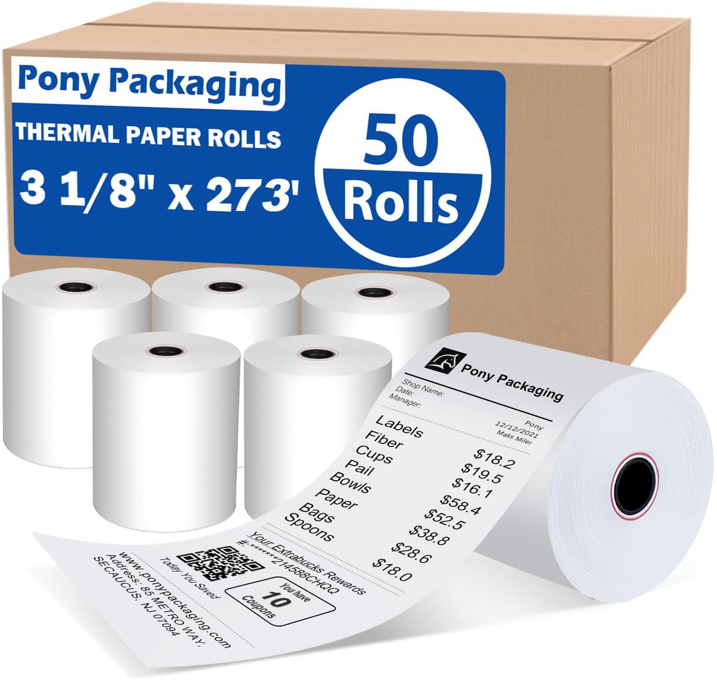 Amazon.com : (50 Rolls) 3 1/8 x 273 Thermal Paper Rolls, BPA Free ...