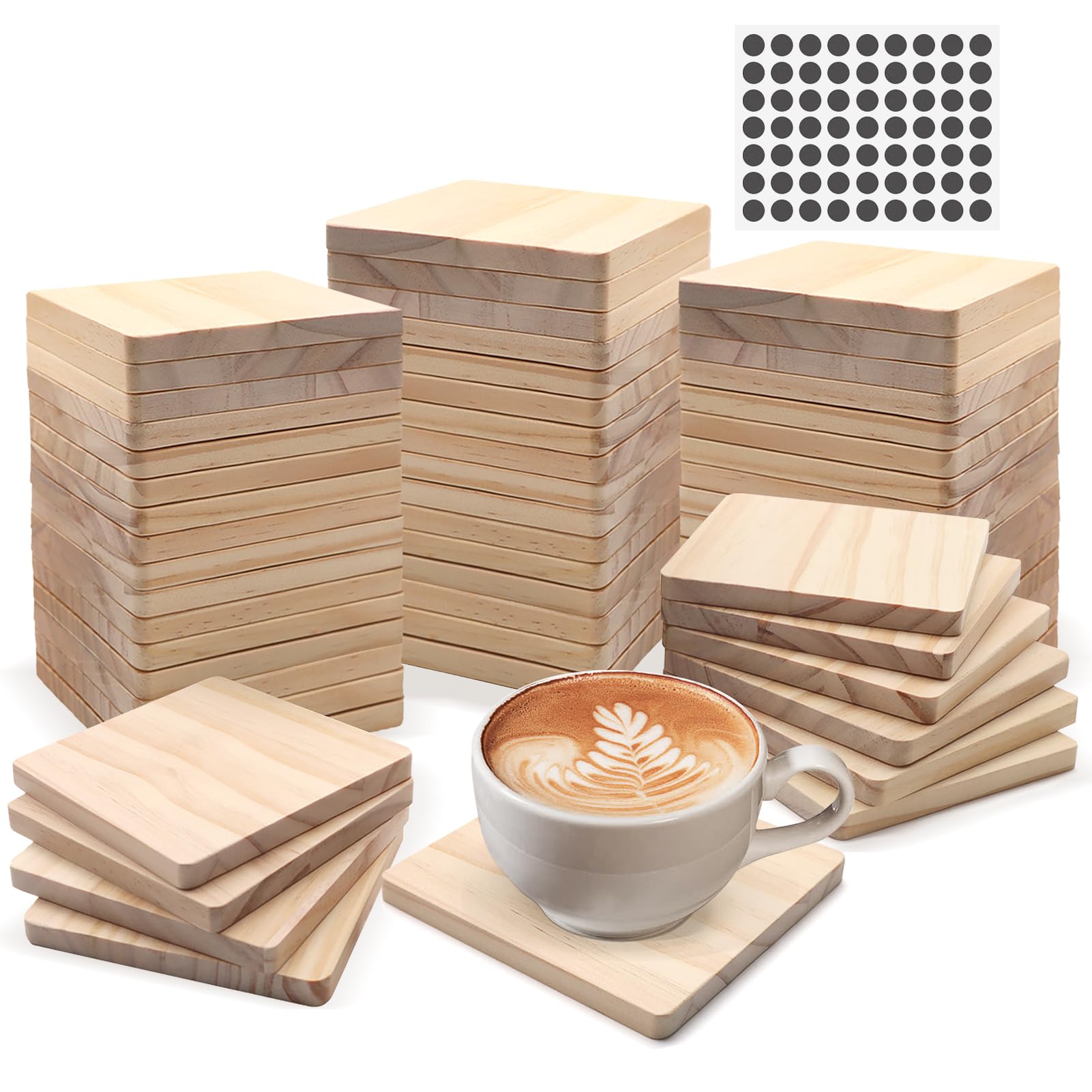 Amazon.com: 60 PCS Unfinished Square Wood Coasters, SIJDIEE 4 Inch ...