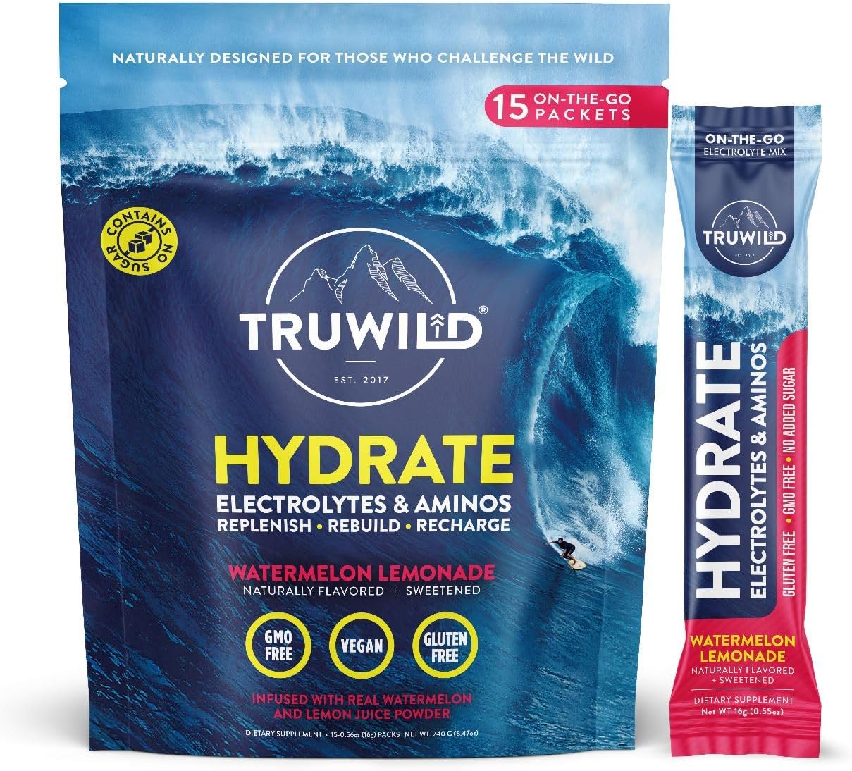 Amazon.com: TruWild Natural Hydration Powder Single Serve Zero Sugar ...