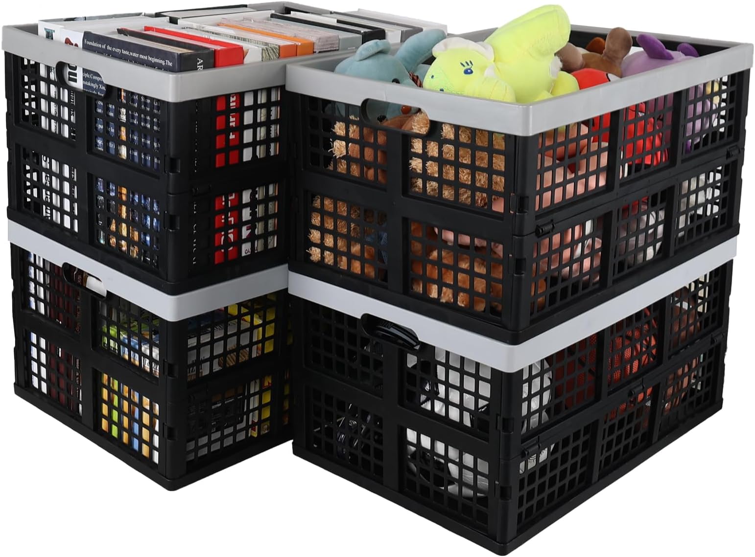 Amazon.com : Rosebloom 42 L Large Plastic Folding Storage Crates ...