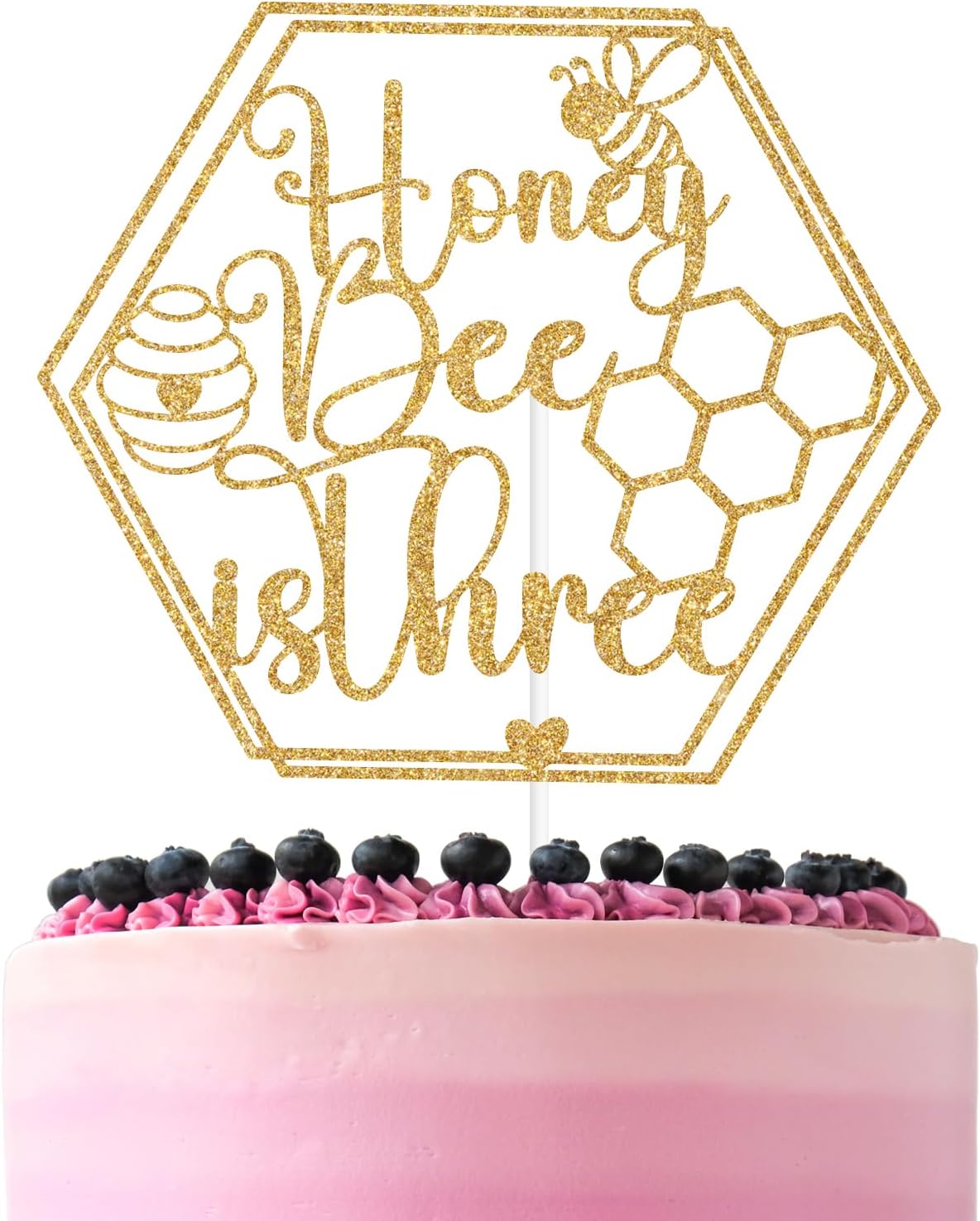 Amazon.com: Gold Glitter Honey Bee is Three Cake Topper, Happy 3rd Bee ...