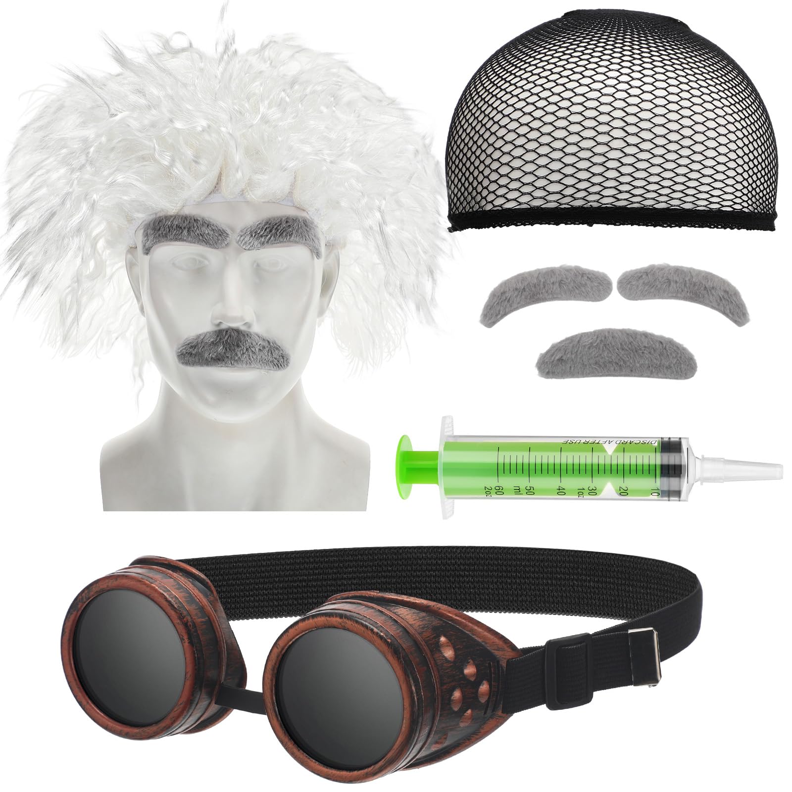 Amazon.com: 7 Pcs Halloween Crazy Mad Scientist Costume Old Man Costume ...