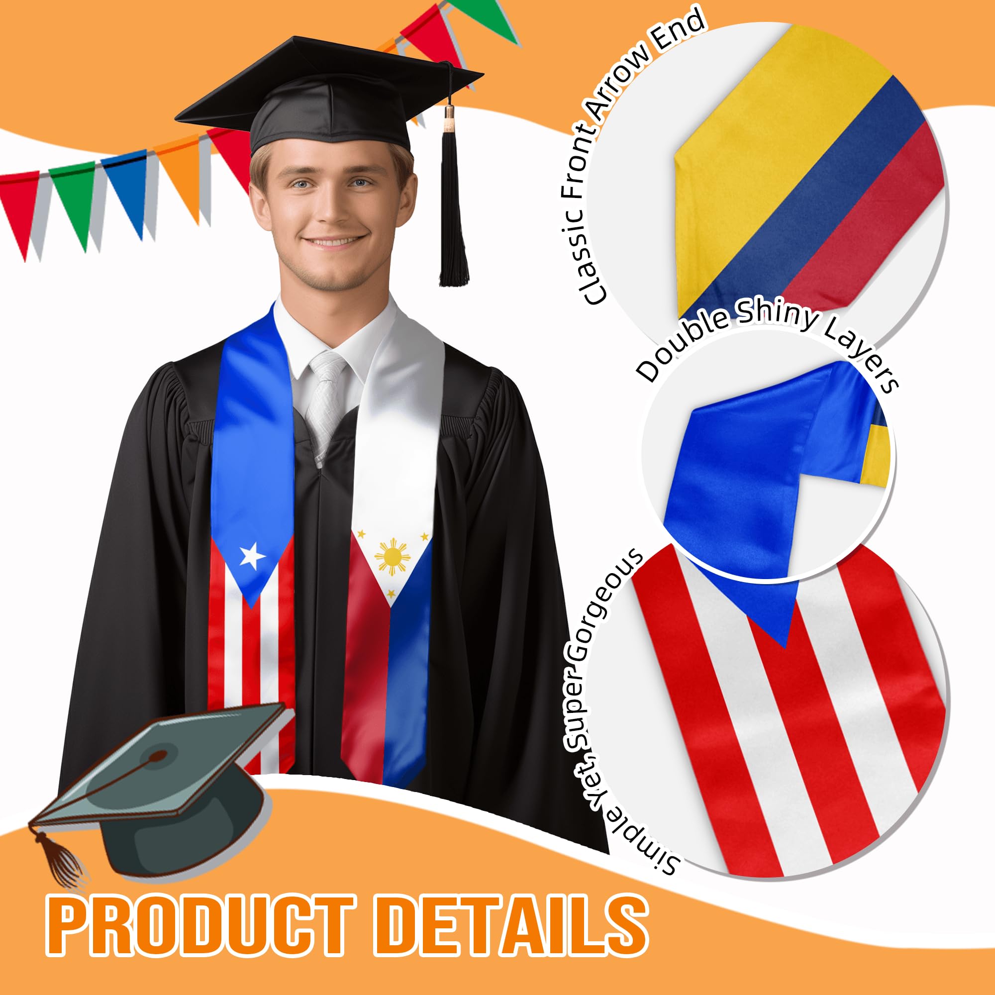 Snapklik.com : Graduation Stole Sash Puerto Rico Philippines Flag ...