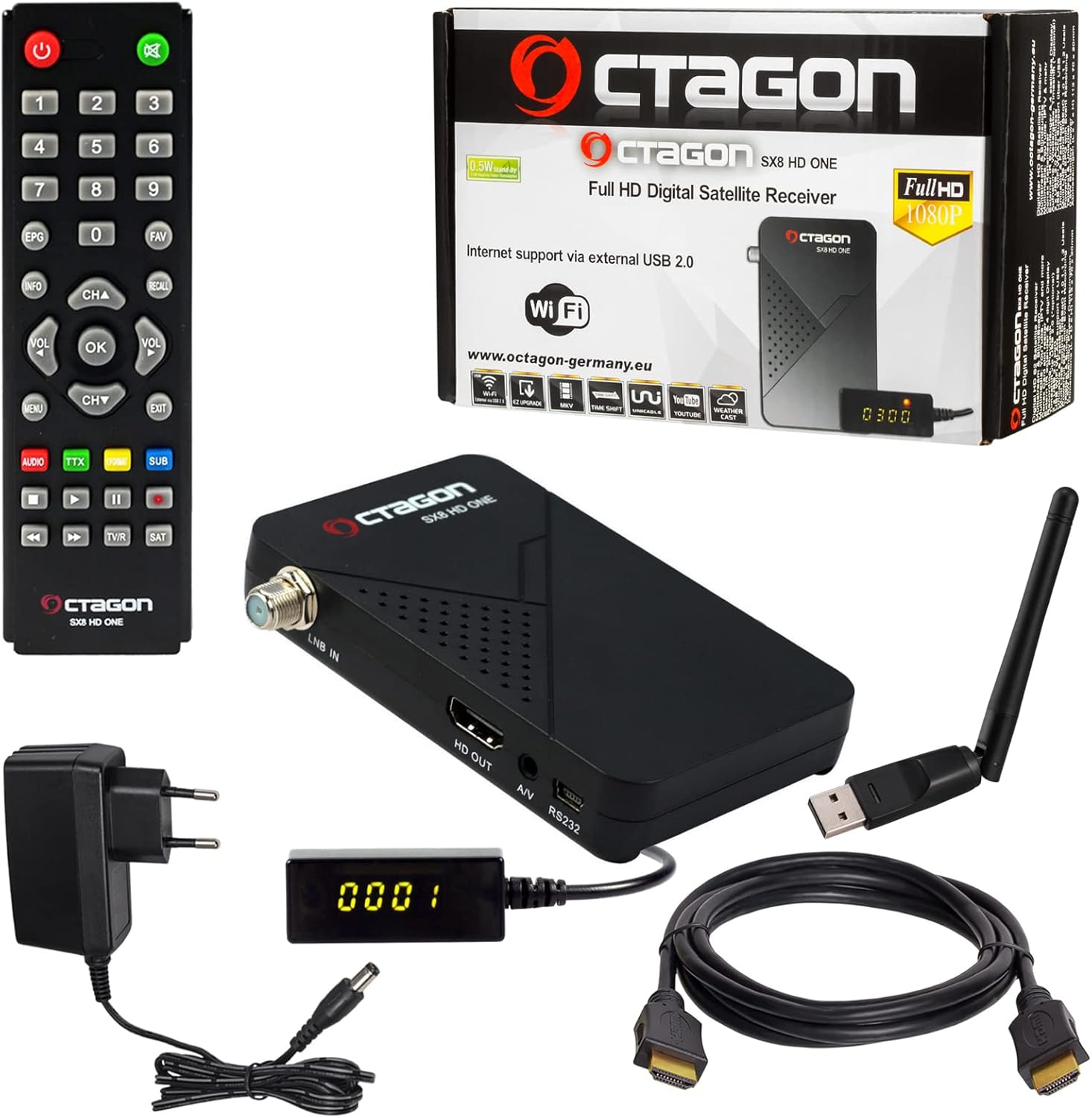 HB-DIGITAL Mini Receptor Satélite SAT Octagon SX8 HD ONE + Cable HDMI + Adaptador USB WLAN DVB-S ...