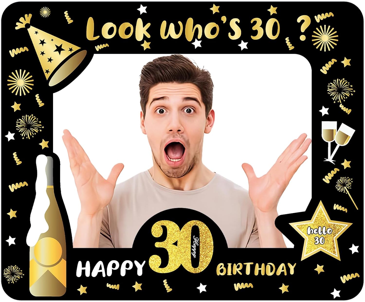 30th Birthday Photo Booth Props,Black Gold Inflatable Selfie Frame ...
