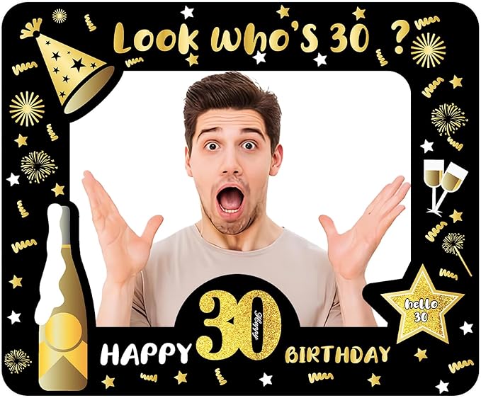 30th Birthday Photo Booth Props,Black Gold Inflatable Selfie Frame ...
