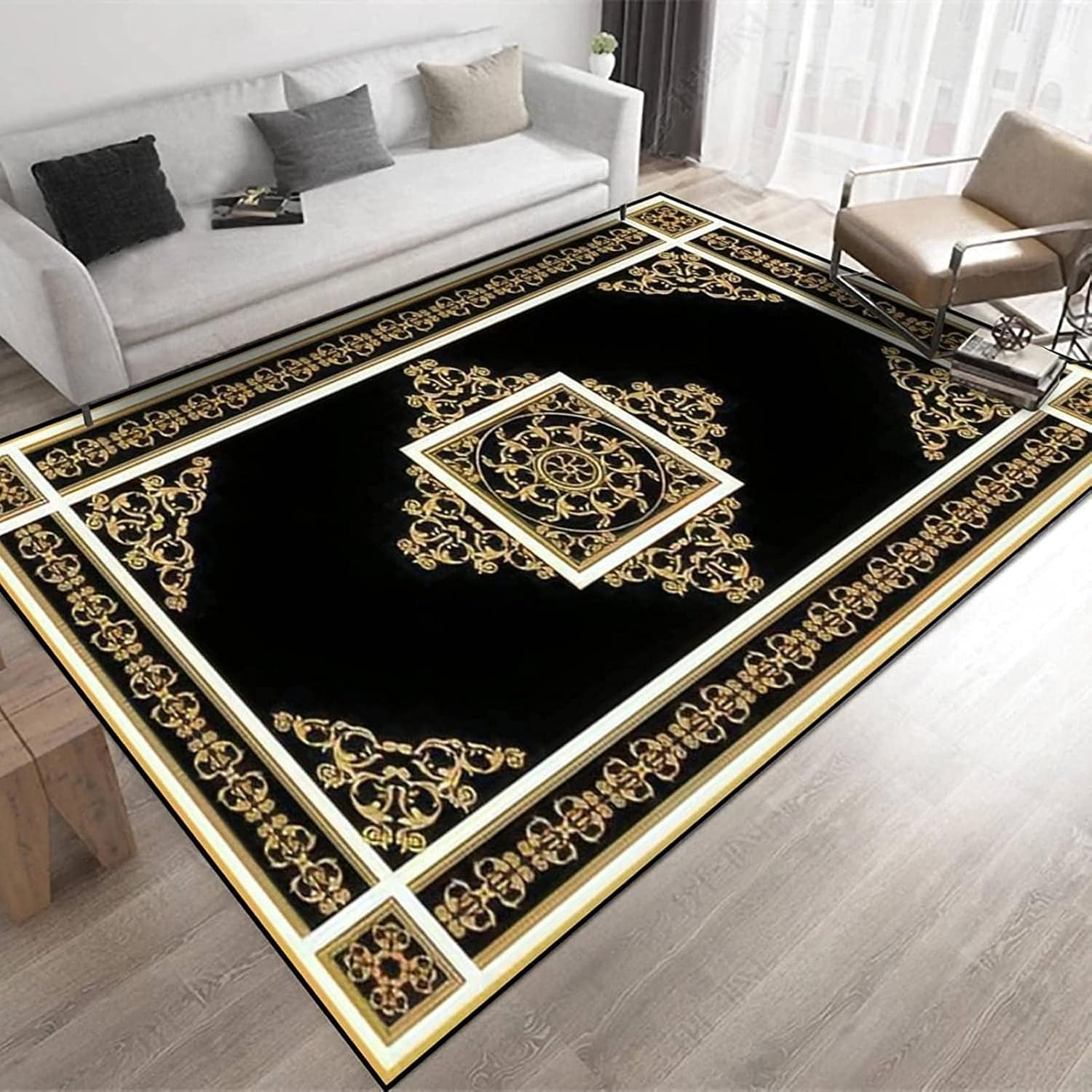 Amazon.com: Paisley Baro-que Area Rug, Black Gold Floral Texture Area ...