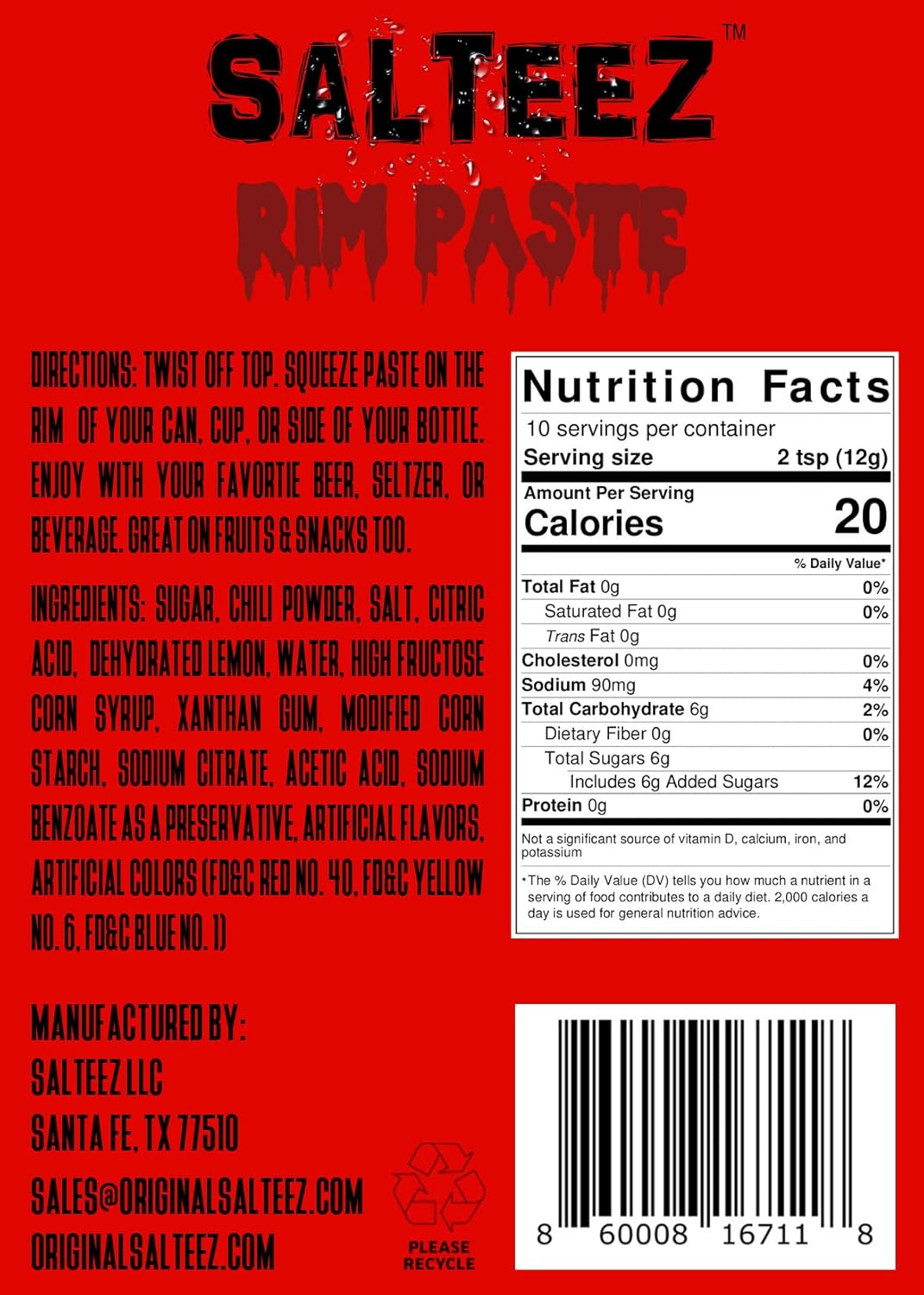 Salteez Pasta de borde Pasta de borde de lima de Chamoy & Chili para ...