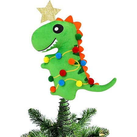 Amazon.com: Dinosaur Christmas Tree Topper with Stand and Glitter Star ...