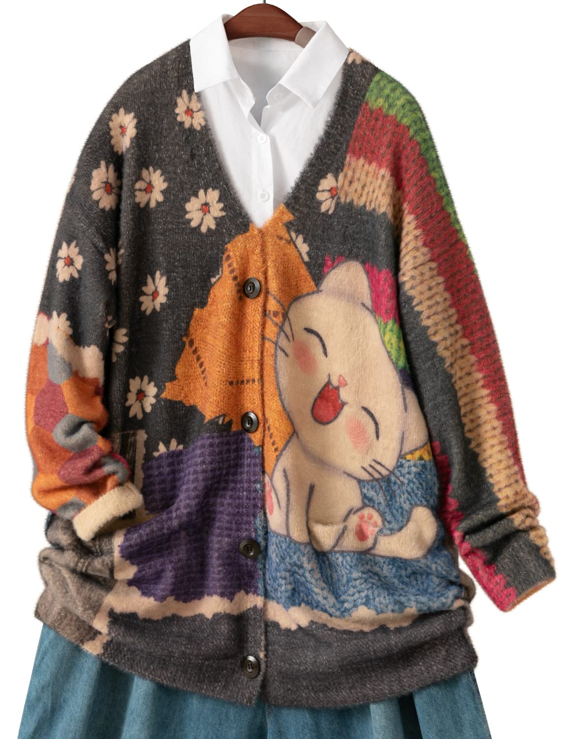 YESNO Cardigan Sweaters for Women Open Front Sweater Graphic V Neck ...