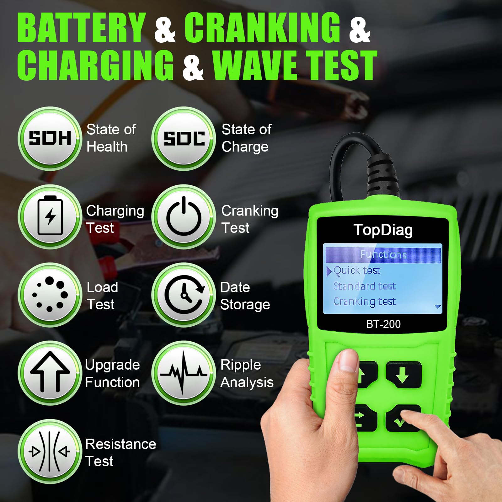 Snapklik.com : Topdiag BT200 12V 24V Car Battery Tester 2024, 100-2000 ...