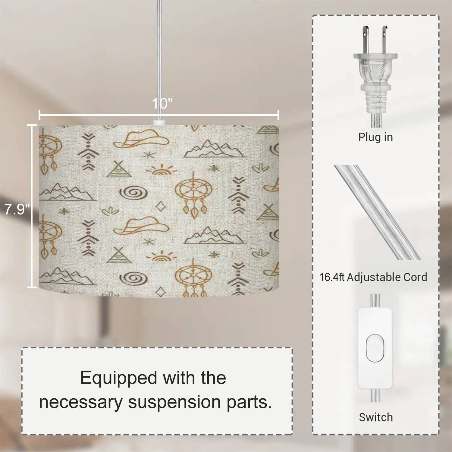 Western Swag Plug In Lights FSLiving Vintage Handle Pendant Lighting