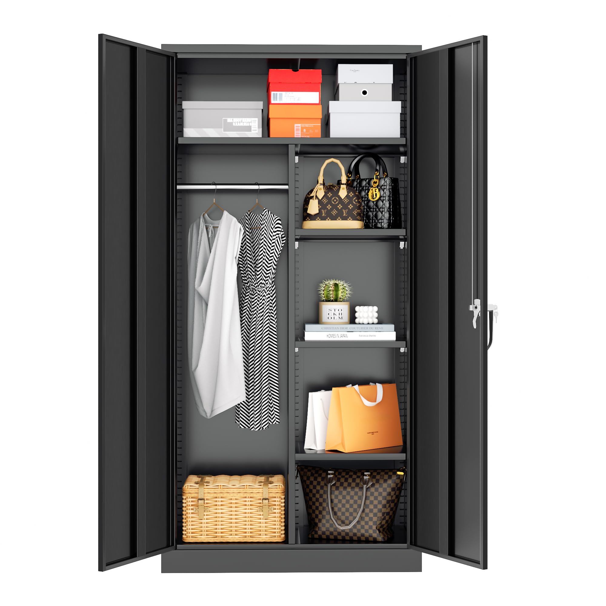 Amazon.com: Greenvelly Metal Storage Wardrobe Cabinet with Lock, 72 ...