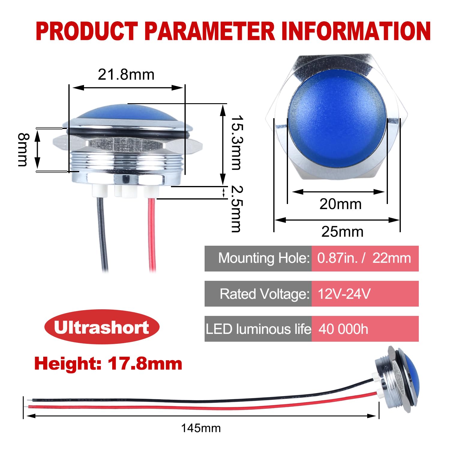 Snapklik.com : DMWD 2Pcs 22mm 12V-24V 20mA Metal Energy Saving LED ...
