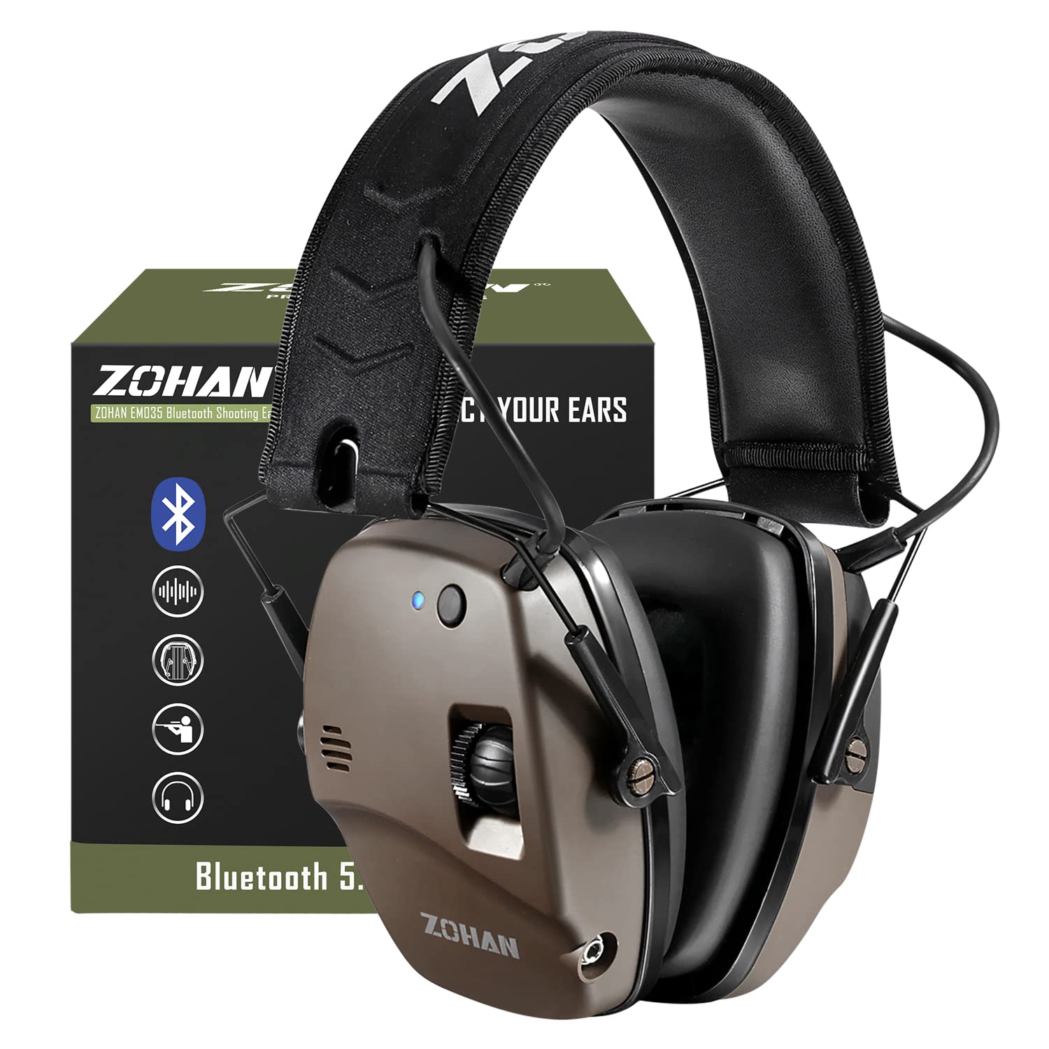 ZOHAN 035 Bluetooth 5.0 Shooting Ear Protection Earmuff, Active Noise ...