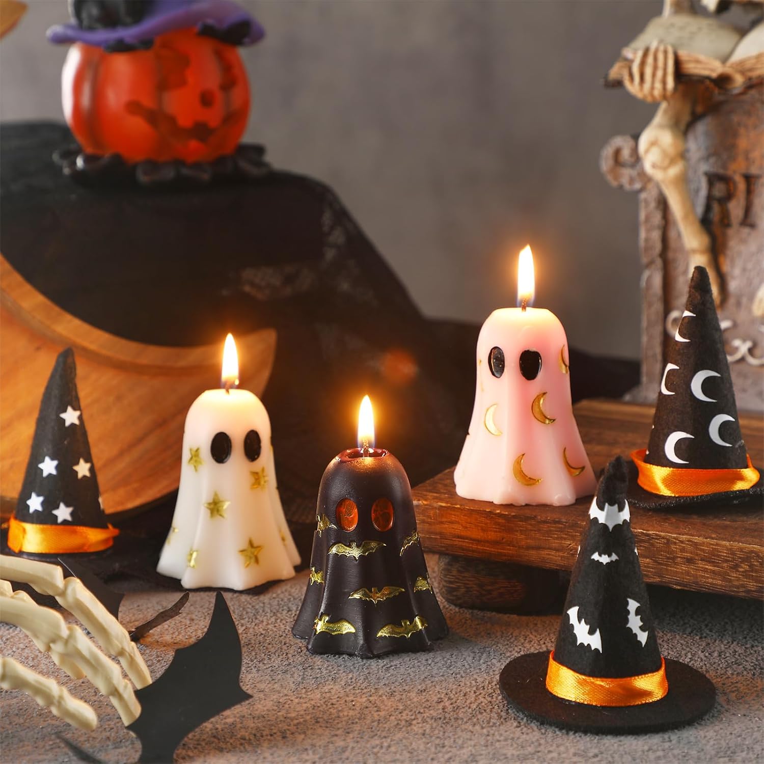 Amazon.com: MTLEE 3 Set 6 Pcs Pastel Halloween Decor Candles Pink and ...