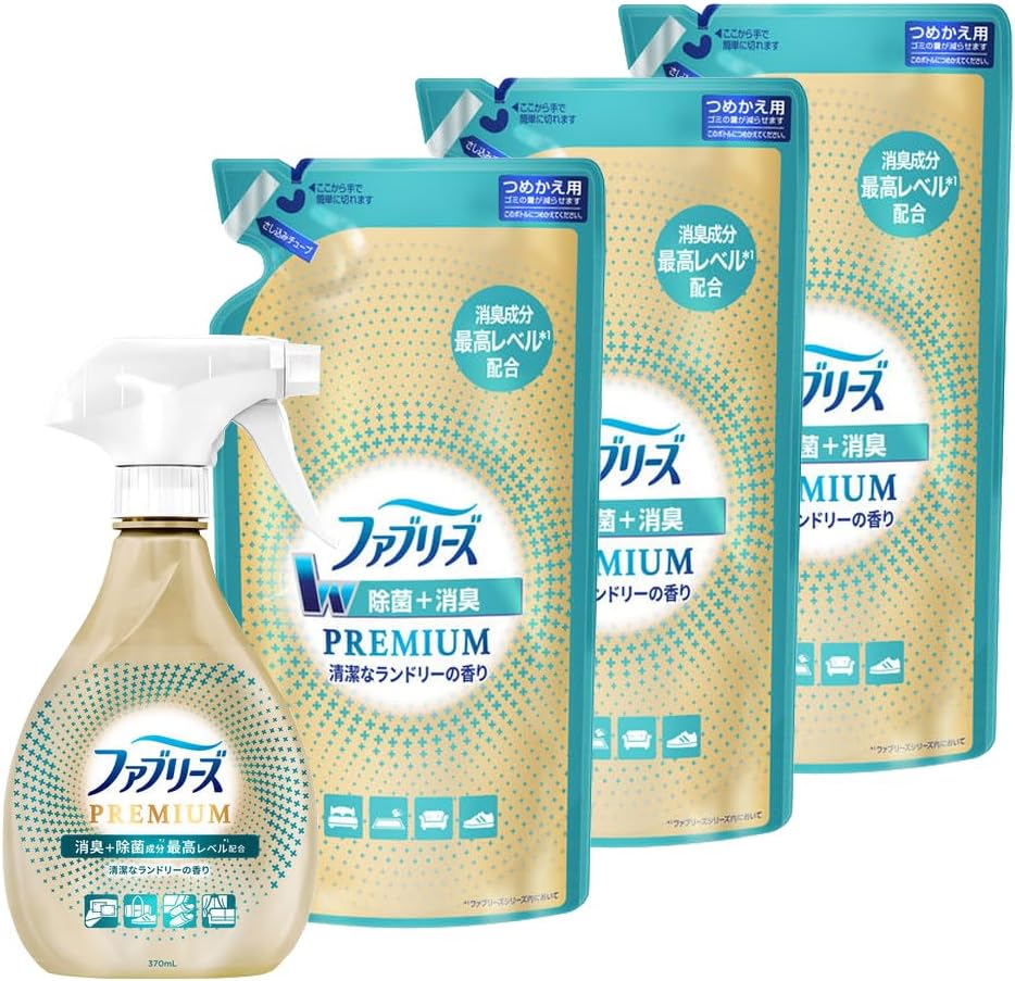 Amazon | 【まとめ買い】ファブリーズ W除菌+消臭 PREMIUM 清潔なランドリーの香り 370mlスプレーボトル＋詰替用320ml×3個セット | ノーブランド品 | スプレー
