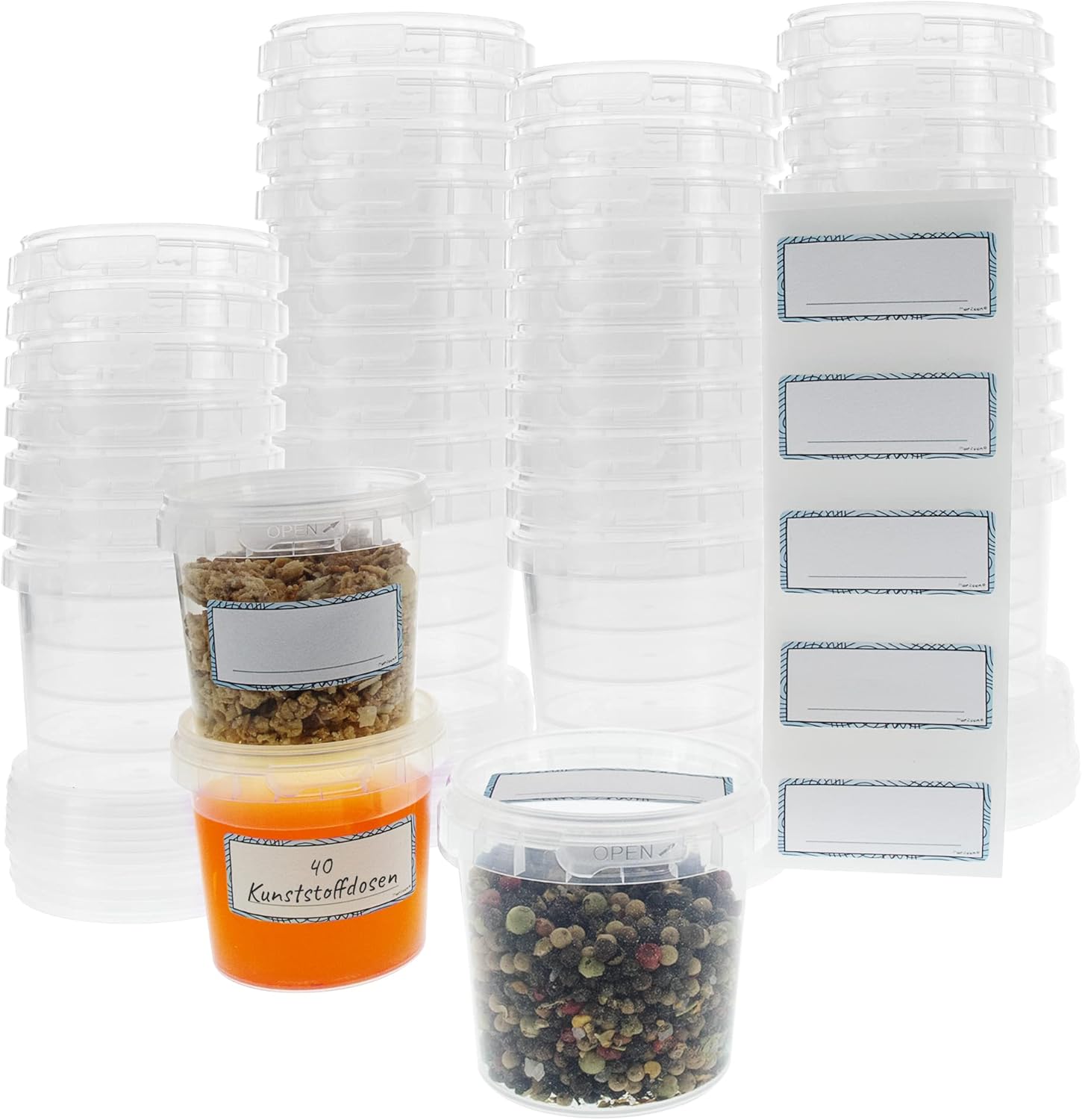 Marzoon 40 Stück Plastik Vorratsdosen mit Deckel 155ml, transparent ...