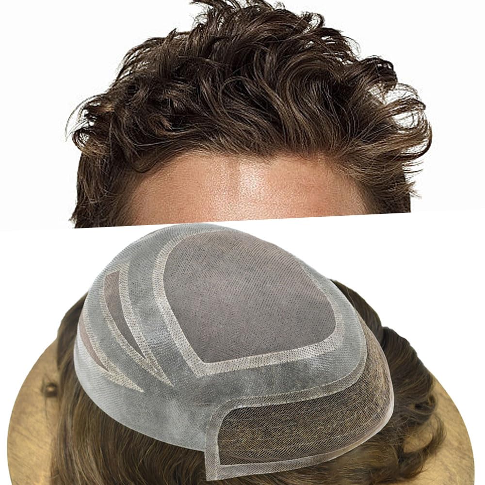 Amazon.com : French Lace Front Mens Toupee Poly Skin Around Hairpiece ...