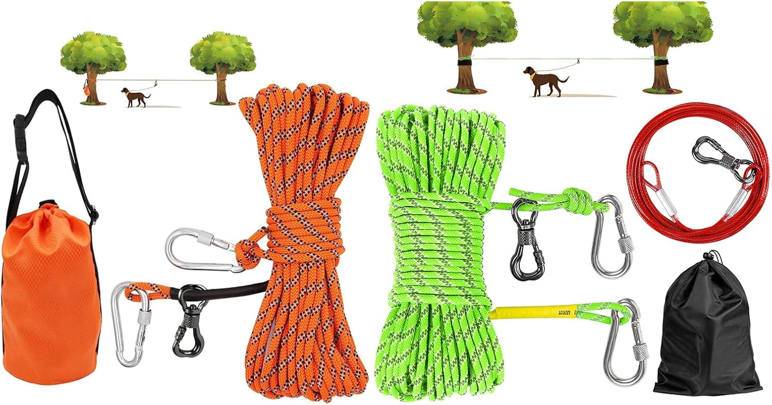 Amazon.com : XiaZ Dog Tie Out Cable for Camping, 2 * 50ft Portable Overhead Trolley System for ...