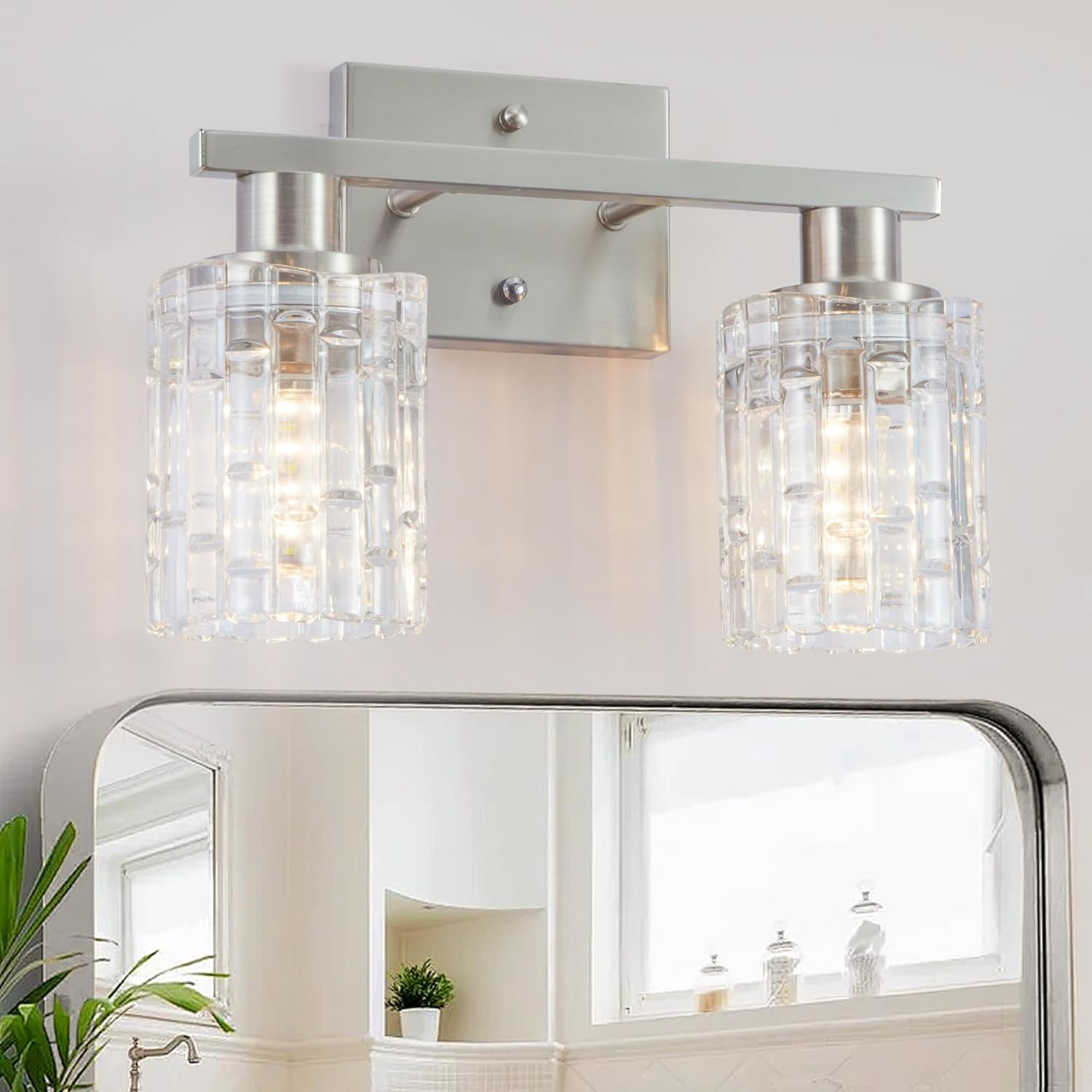 huong son 2 Light Brushed Nickel Bathroom Vanity Light Over Mirror ...