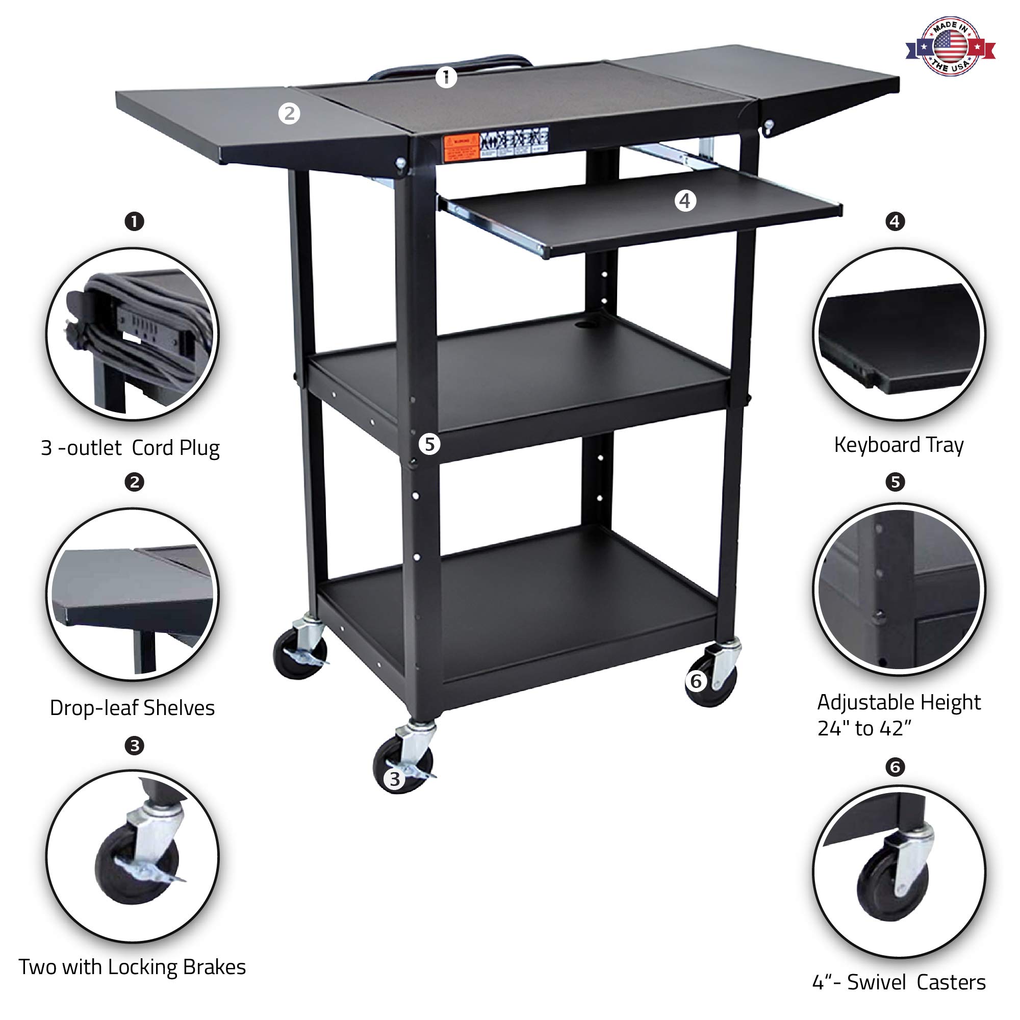 lakibox28Luxor Rolling Multipurpose Height Adjustable Steel AV Utility ...