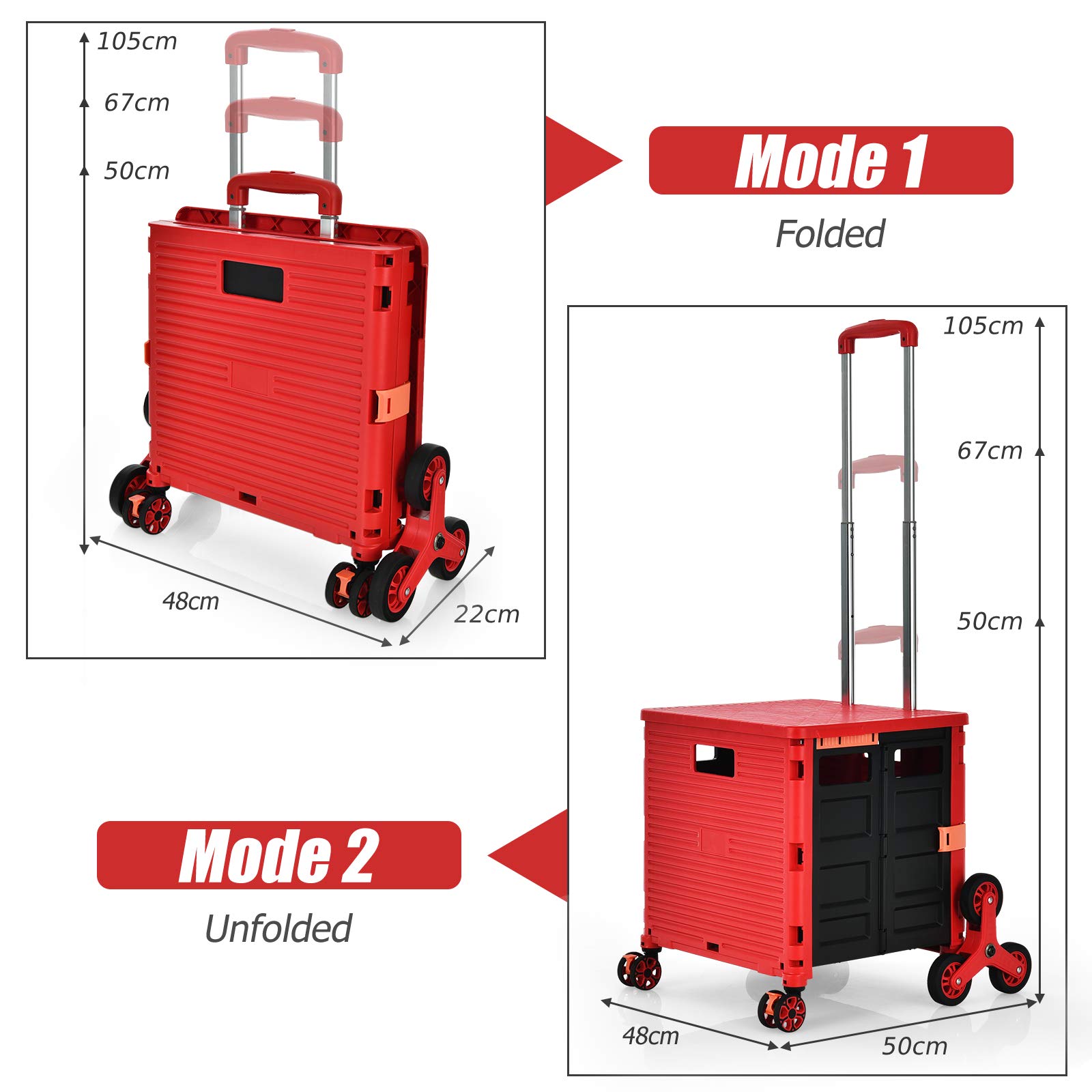 COSTWAY Folding Shopping Trolley, Collapsible Boot Cart with Wheels ...