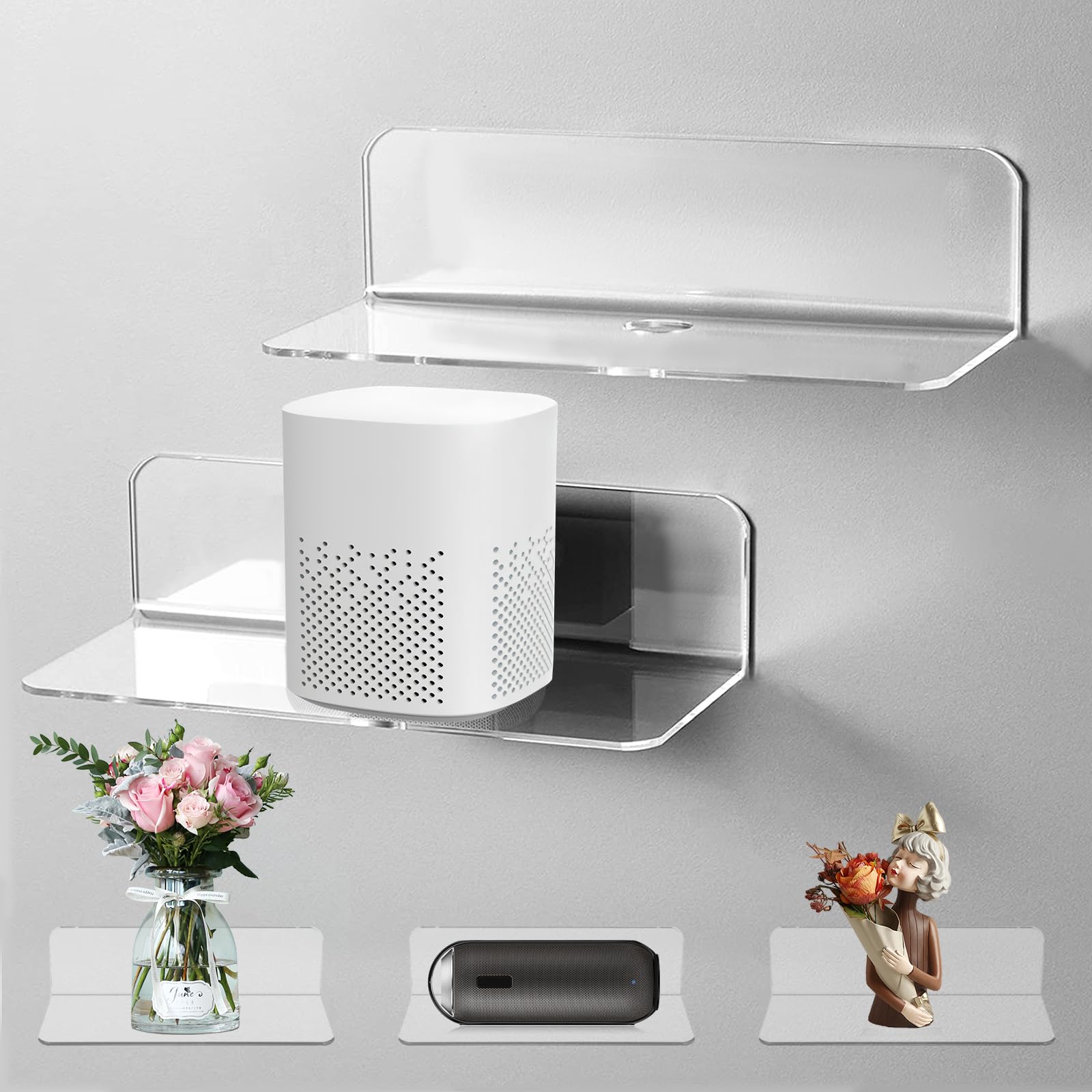 2 Pcs Acrylic Floating Shelves, Length 9in Small Self Adhesive Wall ...