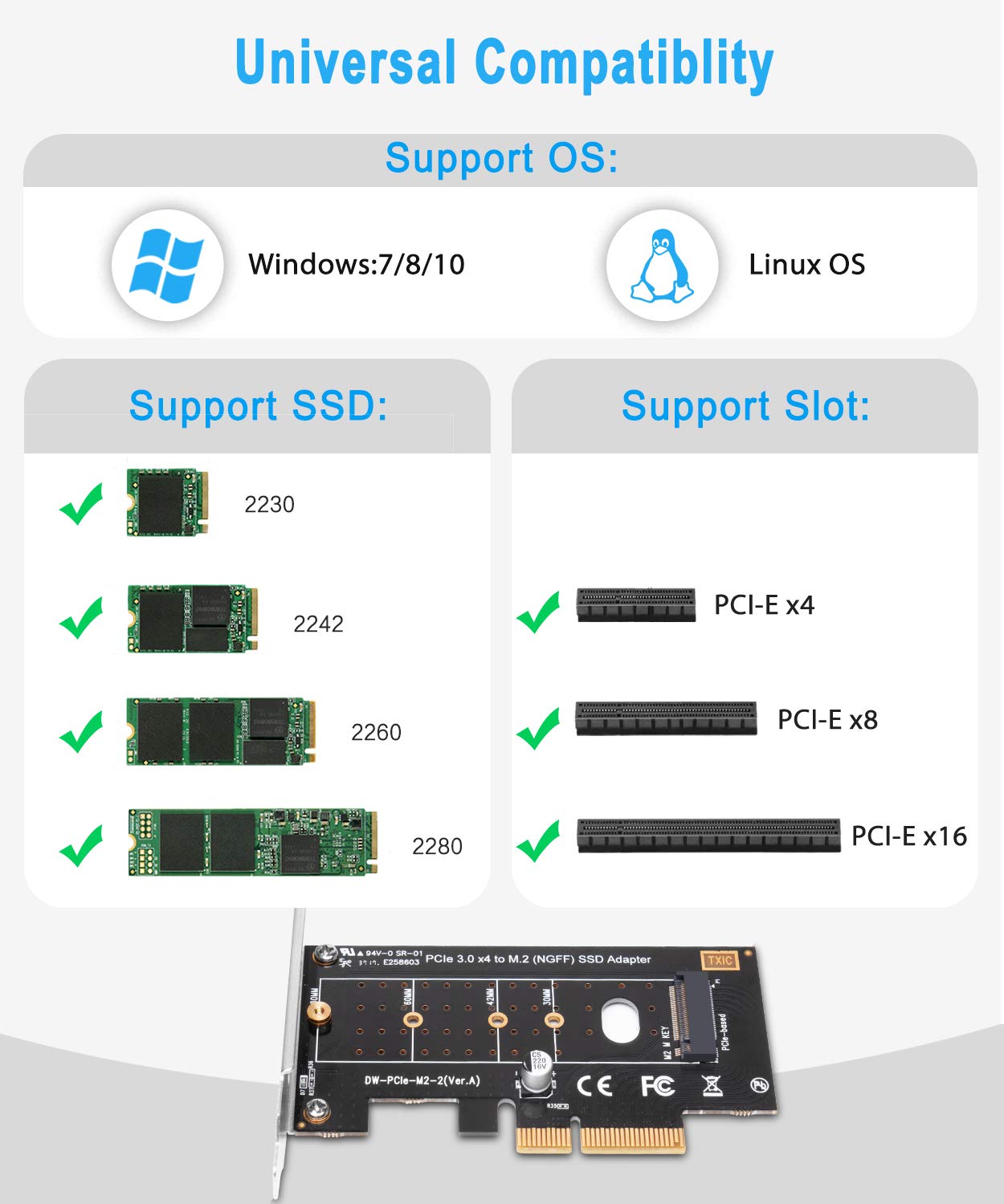 Buy QNINE NVME PCIe Adapter, M.2 PCIe NVMe SSD M Key to PCI Express 3.0 ...