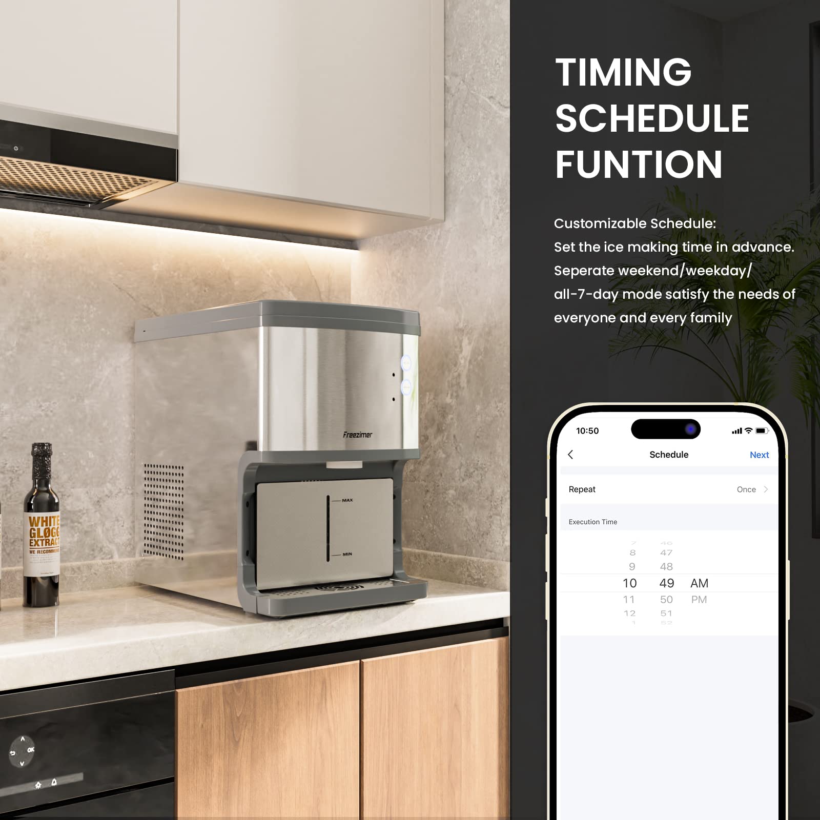 Freezimer Nugget Ice Maker Countertop,Ice Machine WiFi 40lbs per Day ...