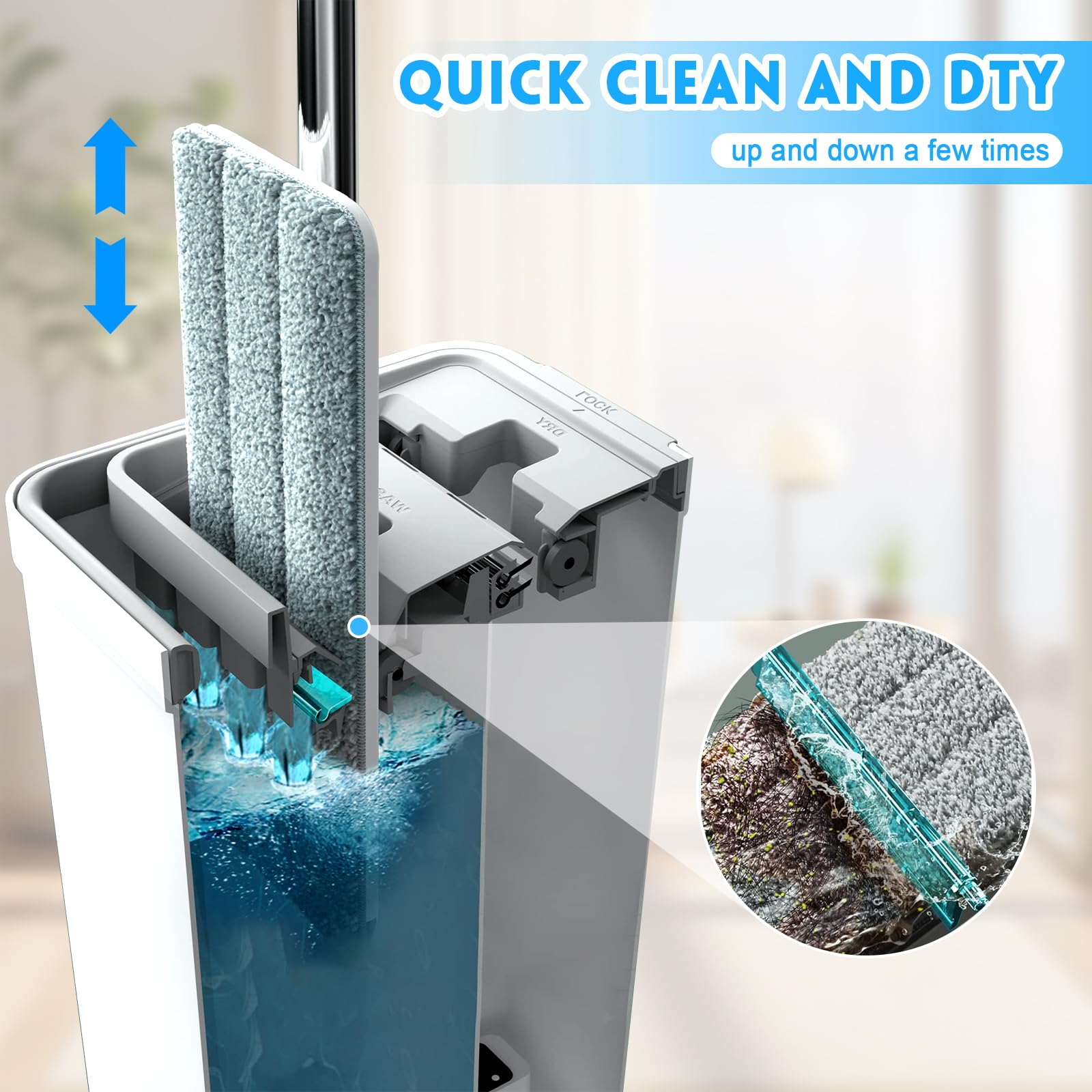 Mop and Bucket with Wringer Set, Hands Free White Flat Squeeze Mop ...