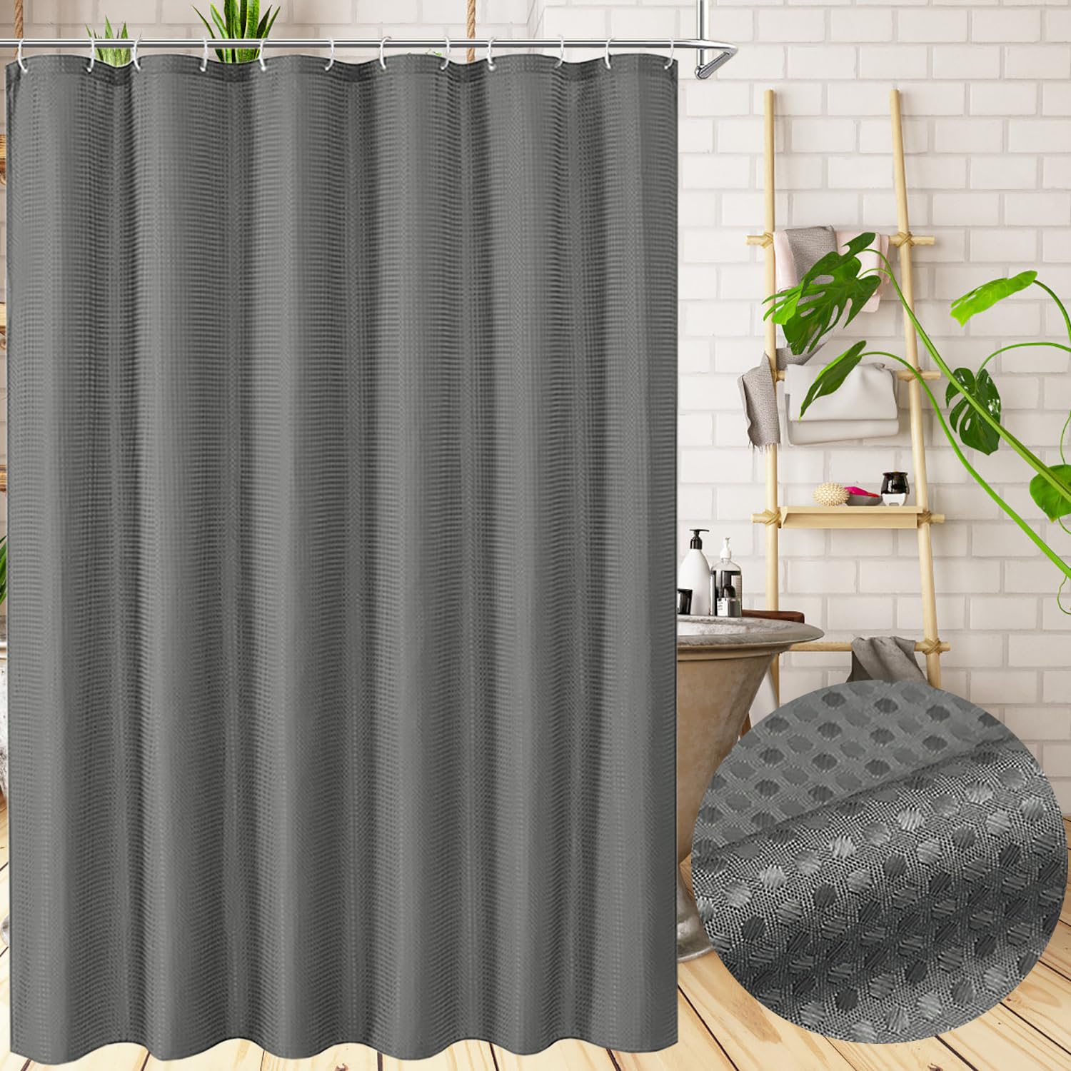 Grey Waffle Weave Shower Curtain HADEEONG 72x72in Cloth Shower Curtain ...