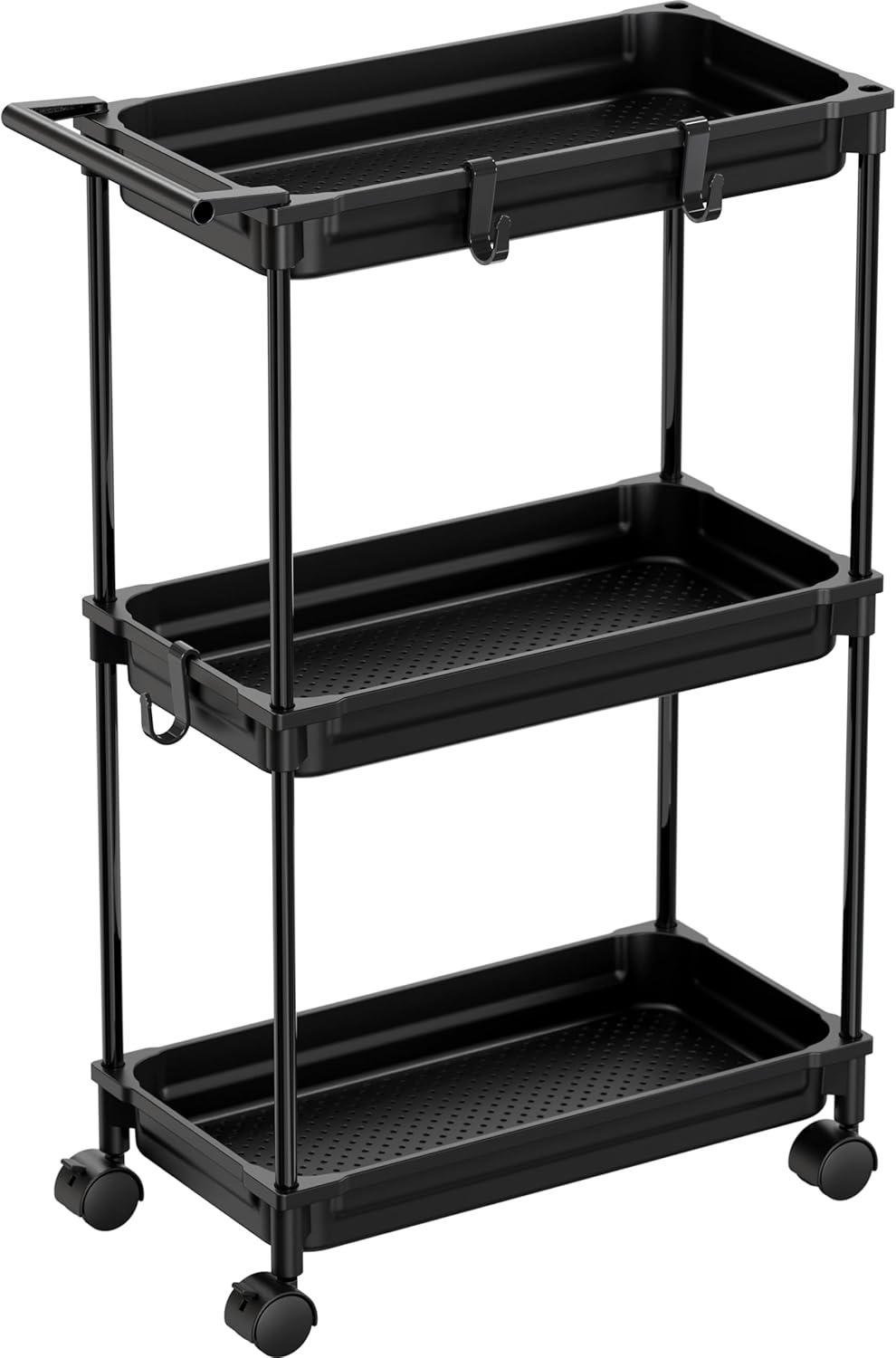 SimpleHouseware Standard 3-Tier Slim Rolling Storage Cart, Black ...