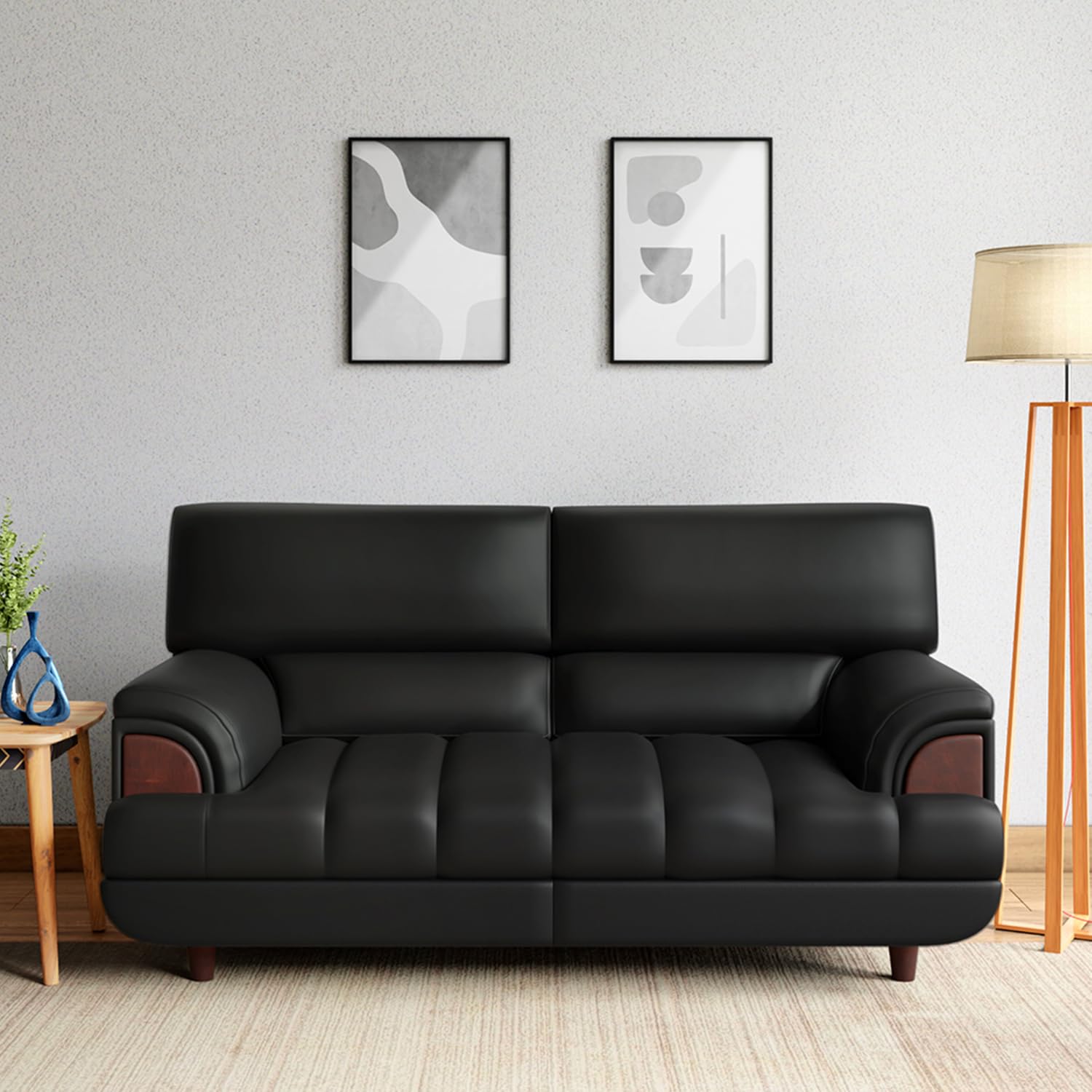 GODREJ INTERIO Sofa Bayflow 2 Seater Synthetic Leather Sofa for Living Room, 3-Years Warranty ...