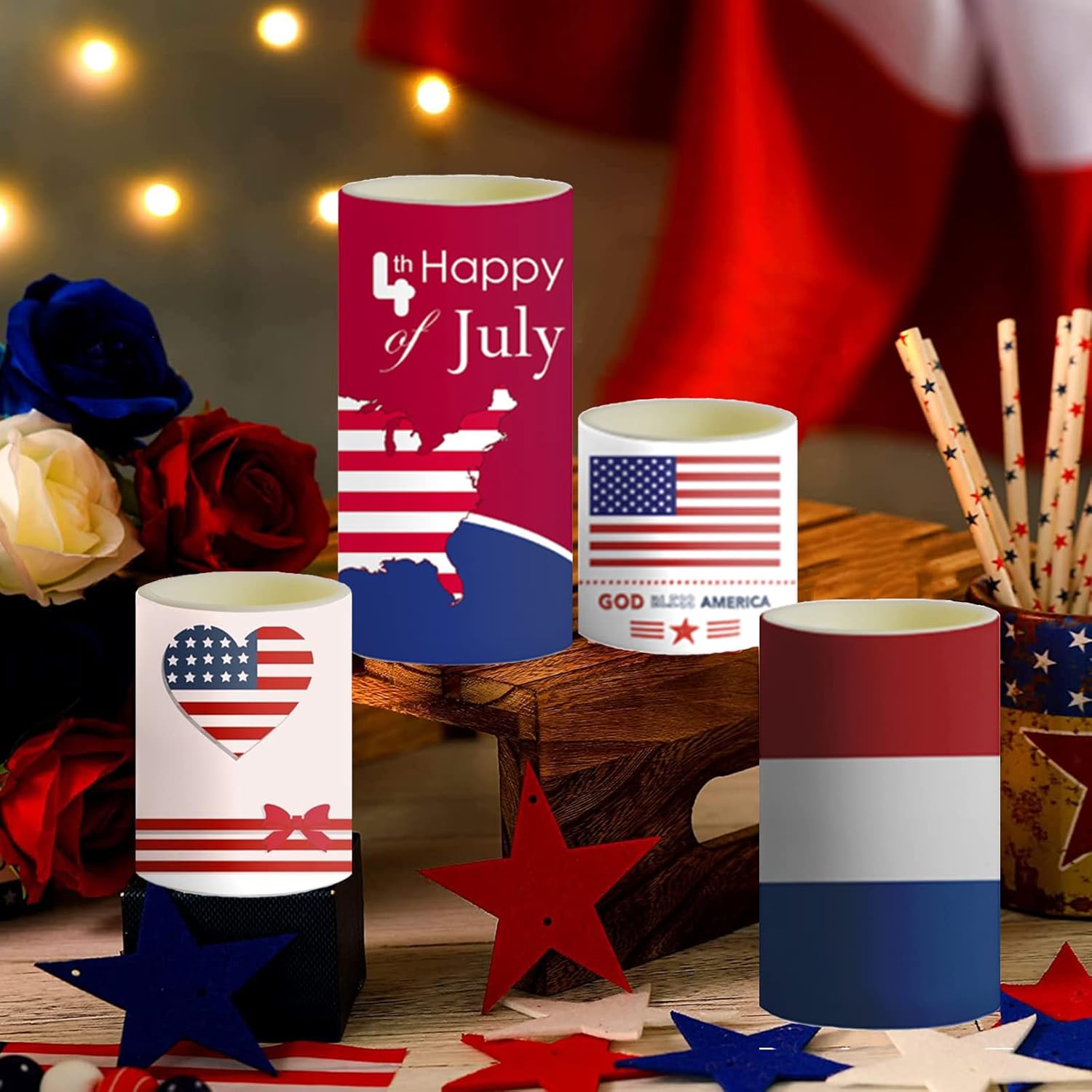 Amazon.com: Aulaygo 4th of July Candles with Remote Control Set of 4 ...