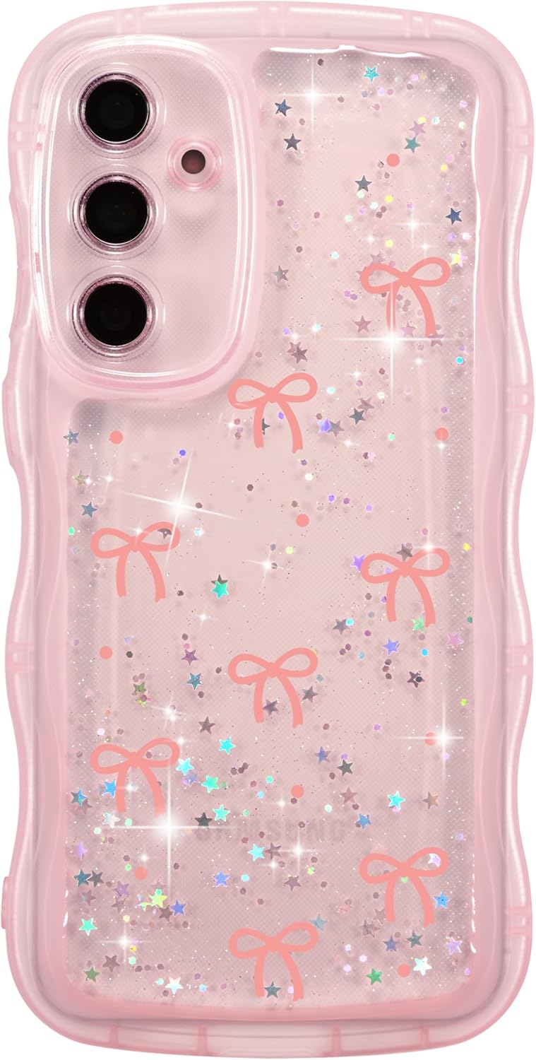 Amazon.com: ZTOFERA for Samsung Galaxy S24 Case Wavy Edge,Glitter Star & Bow Pattern Phone Case ...