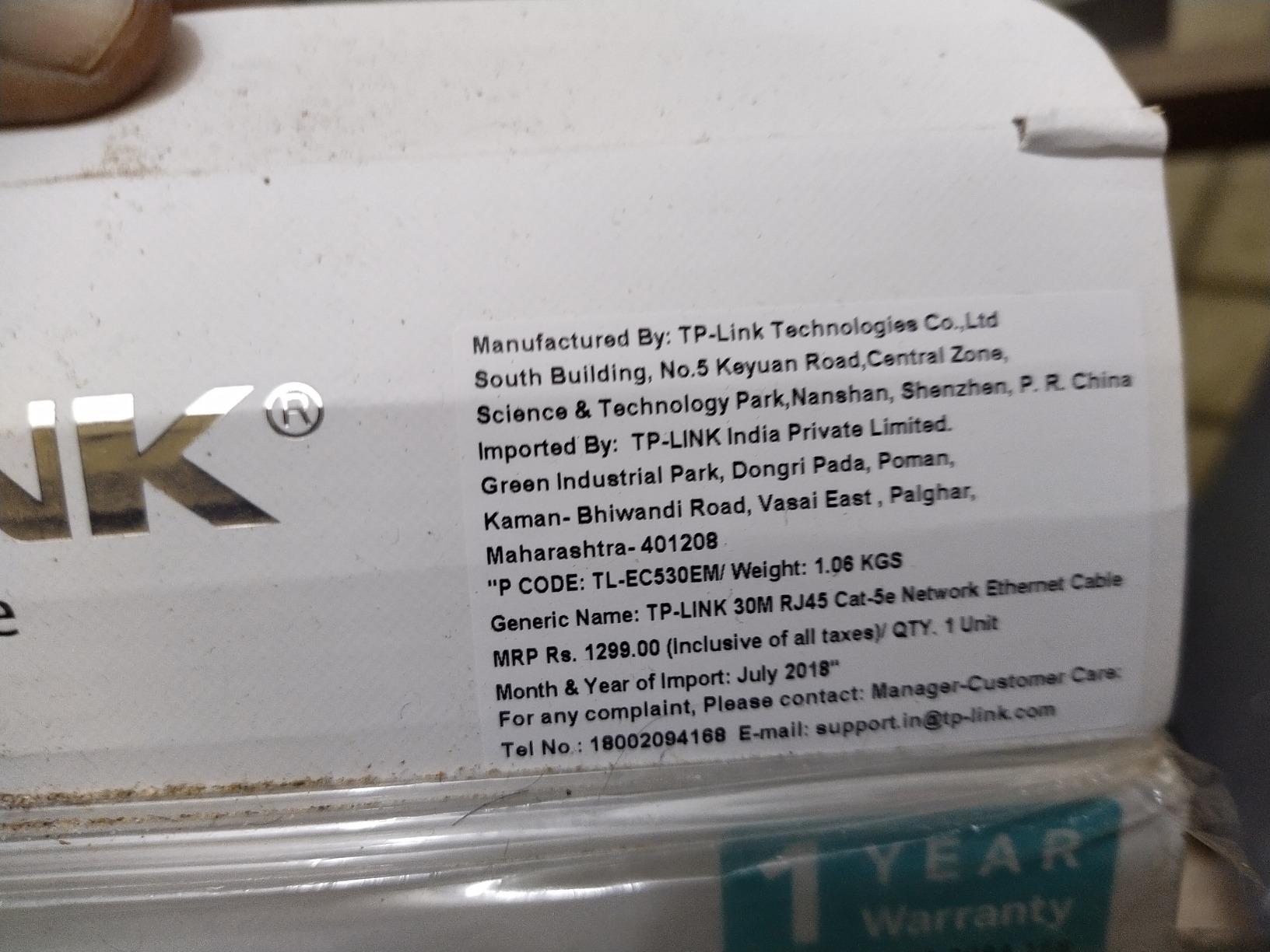 TP-link Ethernet Networking Cable CAT5e TL-EC530EM 30 metres in Length ...