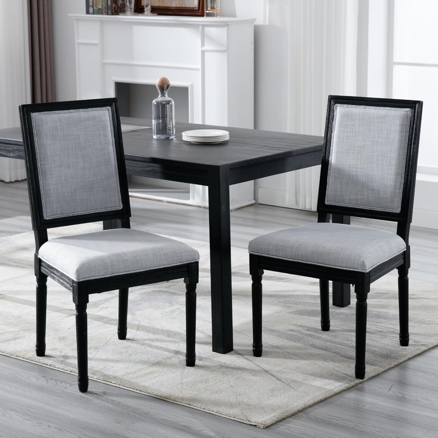 Amazon.com: Guyou Grey Linen Dining Chairs with Rectangular Upholstered ...