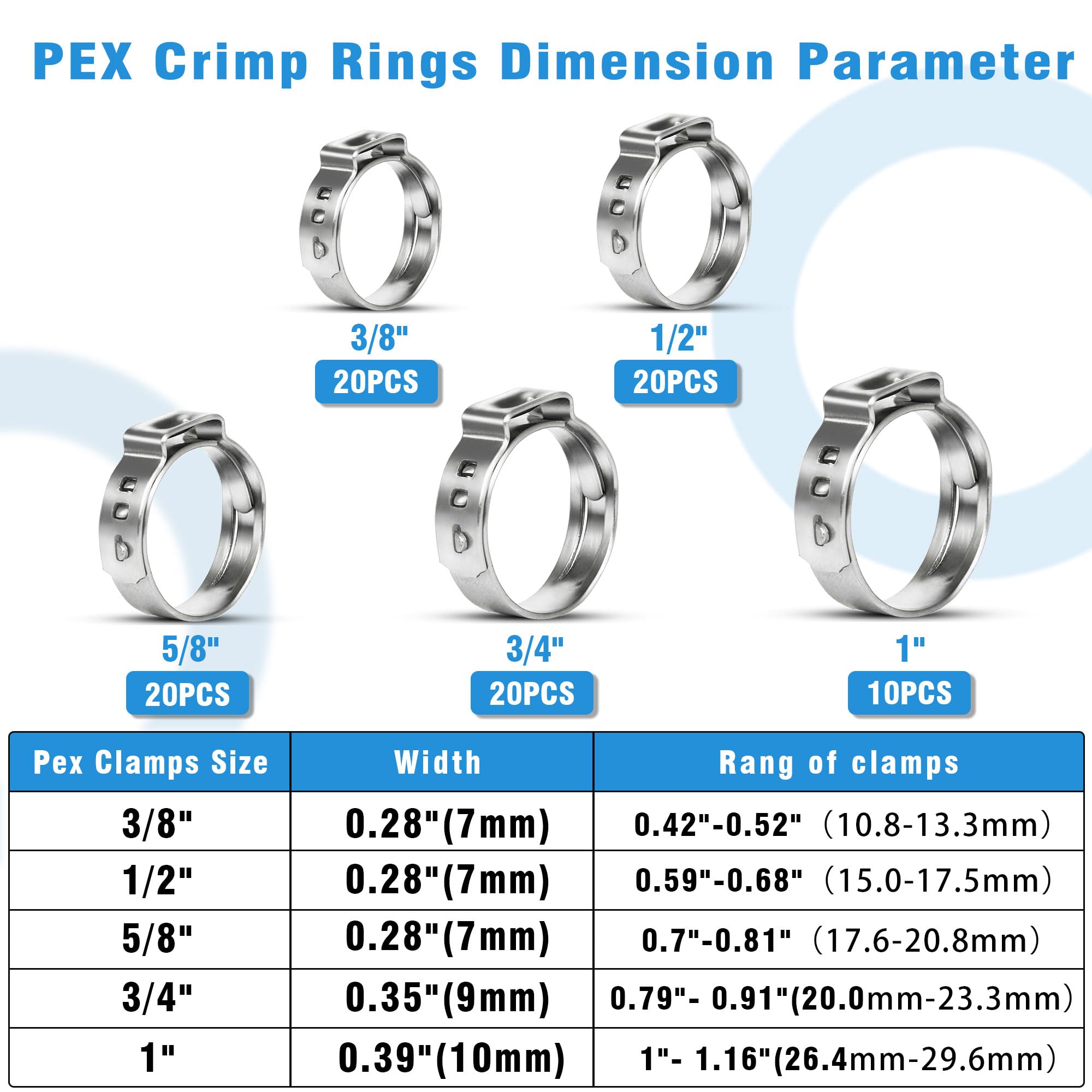 Snapklik.com : PEX Cinch Clamp, 90pcs Pex Crimp Rings Assortment Kit 3/ ...