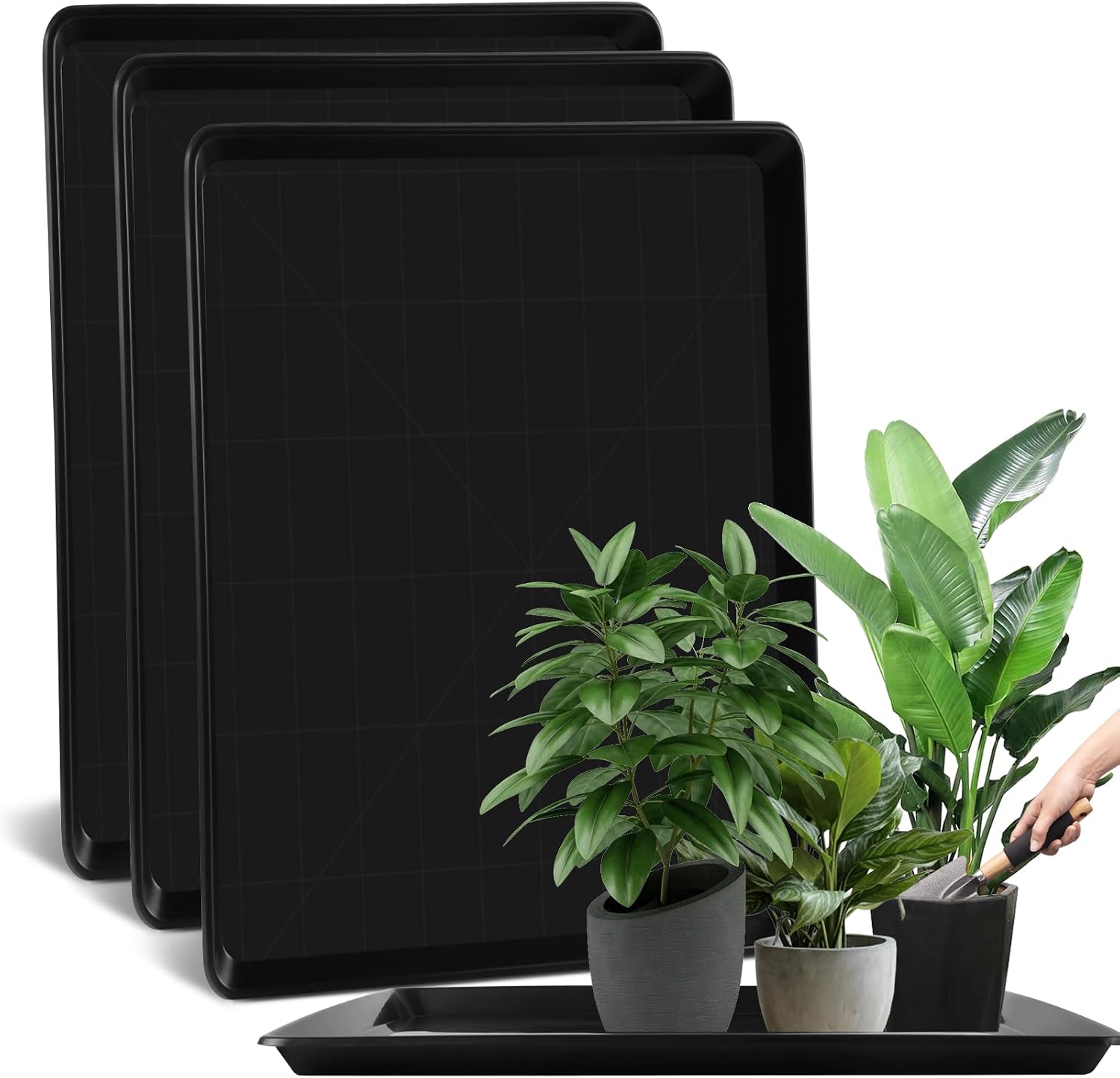 CODOHI 3 Pcs Extra Large Grow Bag Trays, 90 x 60cm Plastic Plant Water ...