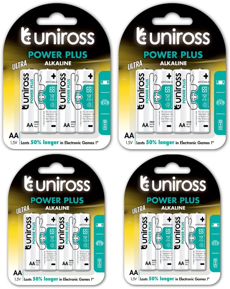 Uniross Ultra Power Plus AA Batteries Alkaline, 1.5V LR6, Pack of 16 ...