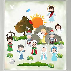 Amazon.com: Easter Window Clings Make an Easter He Lives Scenes He is ...