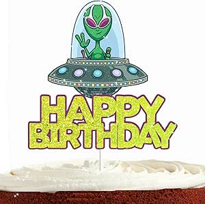Amazon.com: Cute Alien Cake Topper for Boys Girls Baby Shower UFO Cake ...
