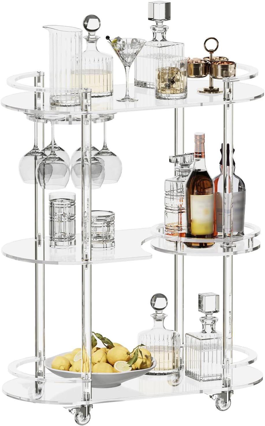 Amazon.com - HMYHUM Acrylic Bar Cart with Glass Holder, 3 Tier Rolling ...