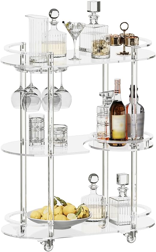 Amazon.com - HMYHUM Acrylic Bar Cart with Glass Holder, 3 Tier Rolling ...