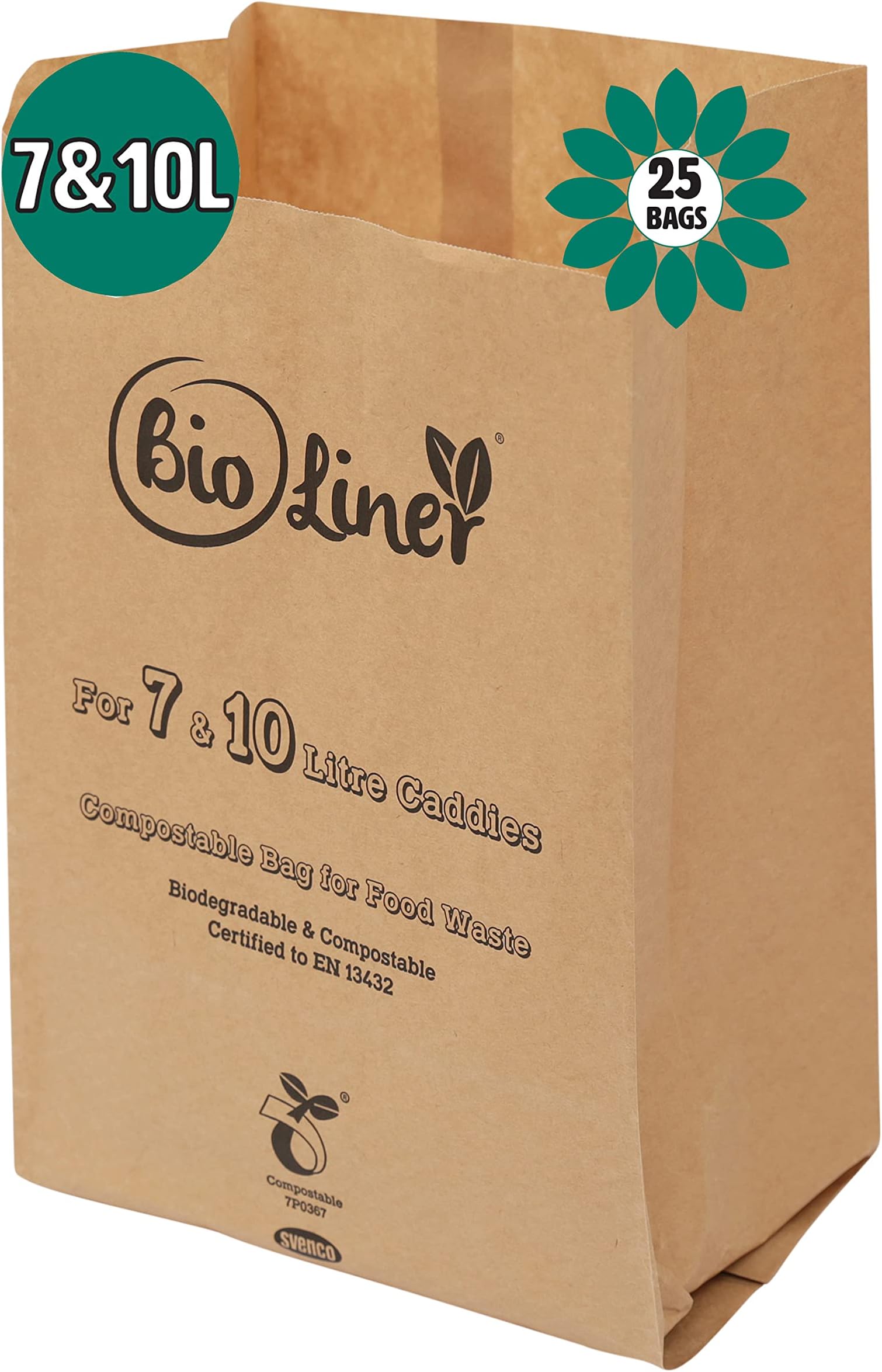 ecoLiving 10 Litre Compostable Food Waste Paper Bags (25 Paper Bin Bags ...