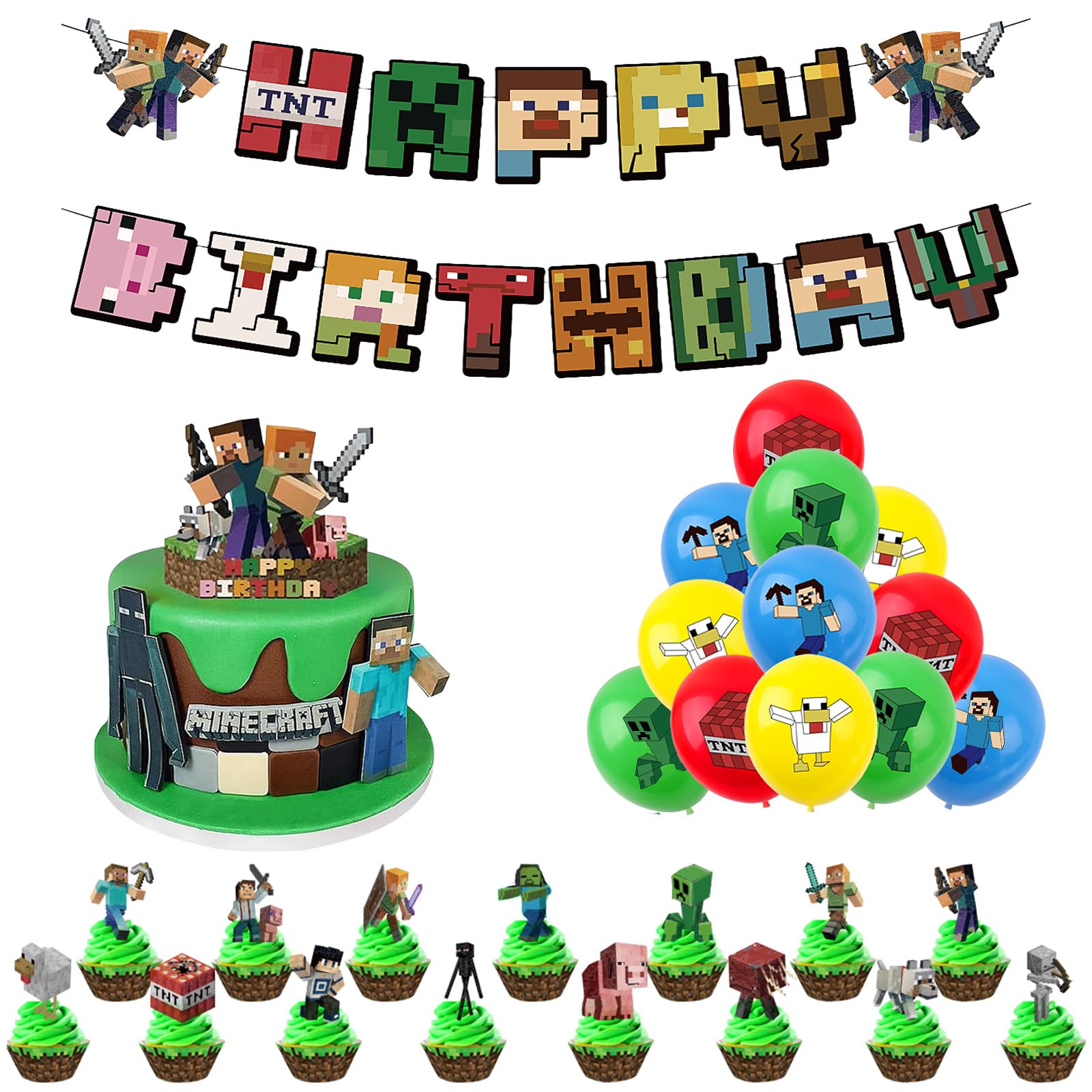 Buy Minecraft Birthday Decorations Miner Gaming Theme Party Supplies ...